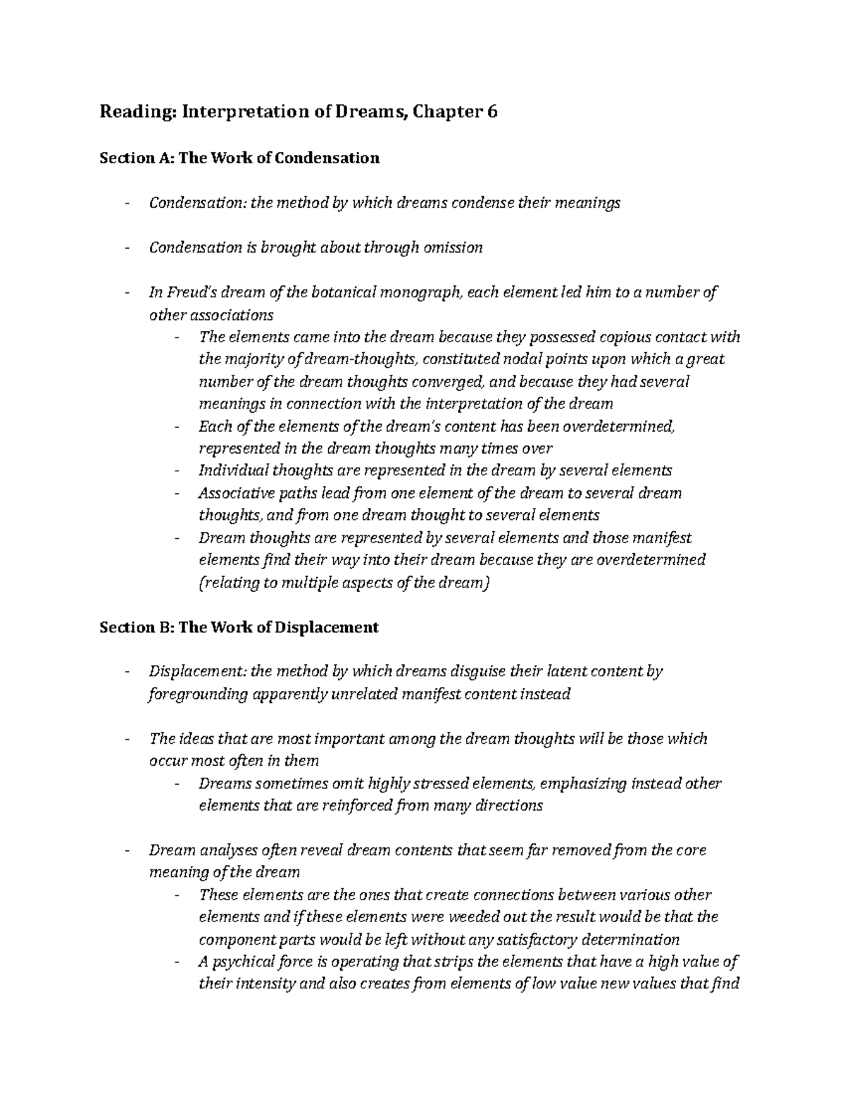 Class 9 Notes - Interpretation of Dreams, Consideration, Displacement ...