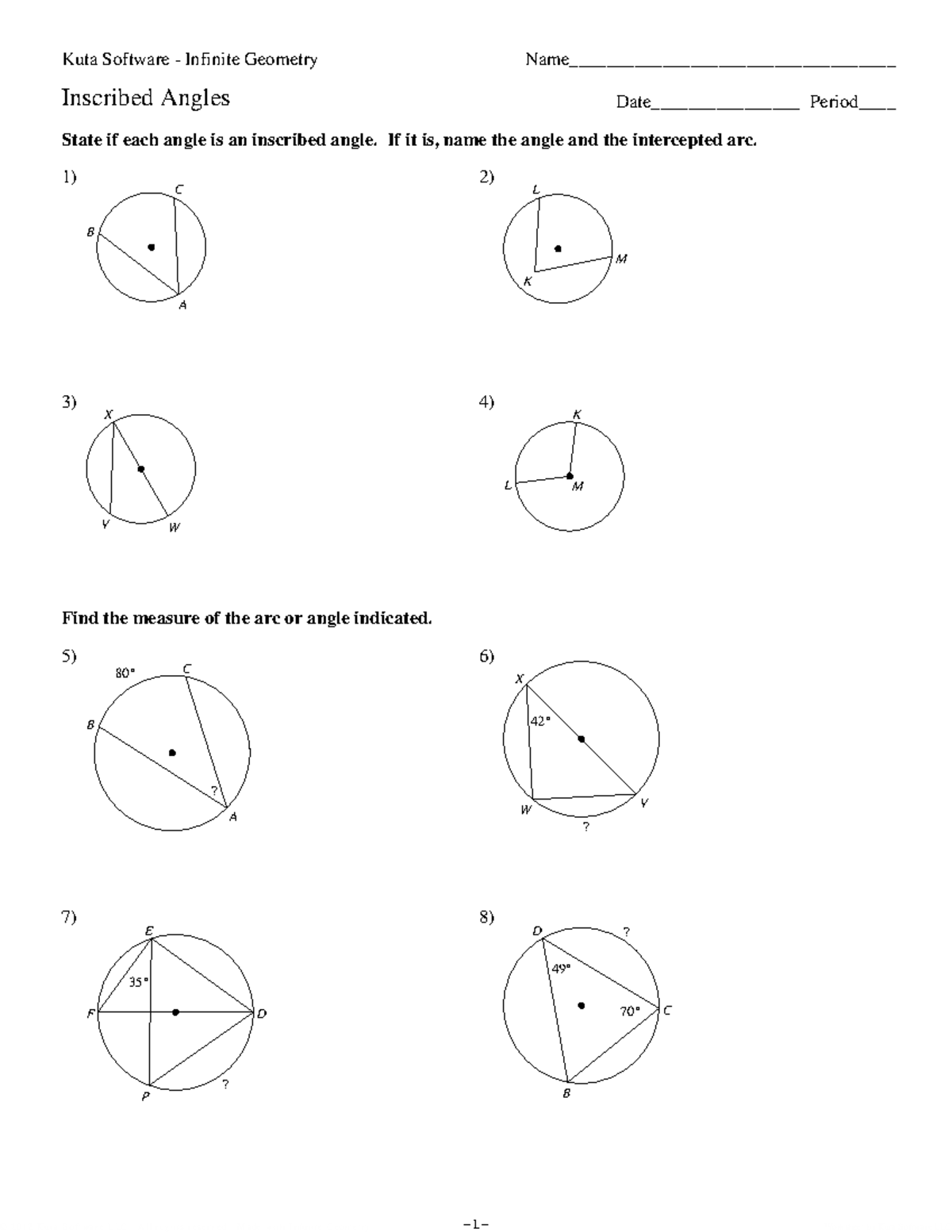 11 Inscribed Angles Geometry Answer Key x K 260 S 1 B 2 I 1 KGu 7