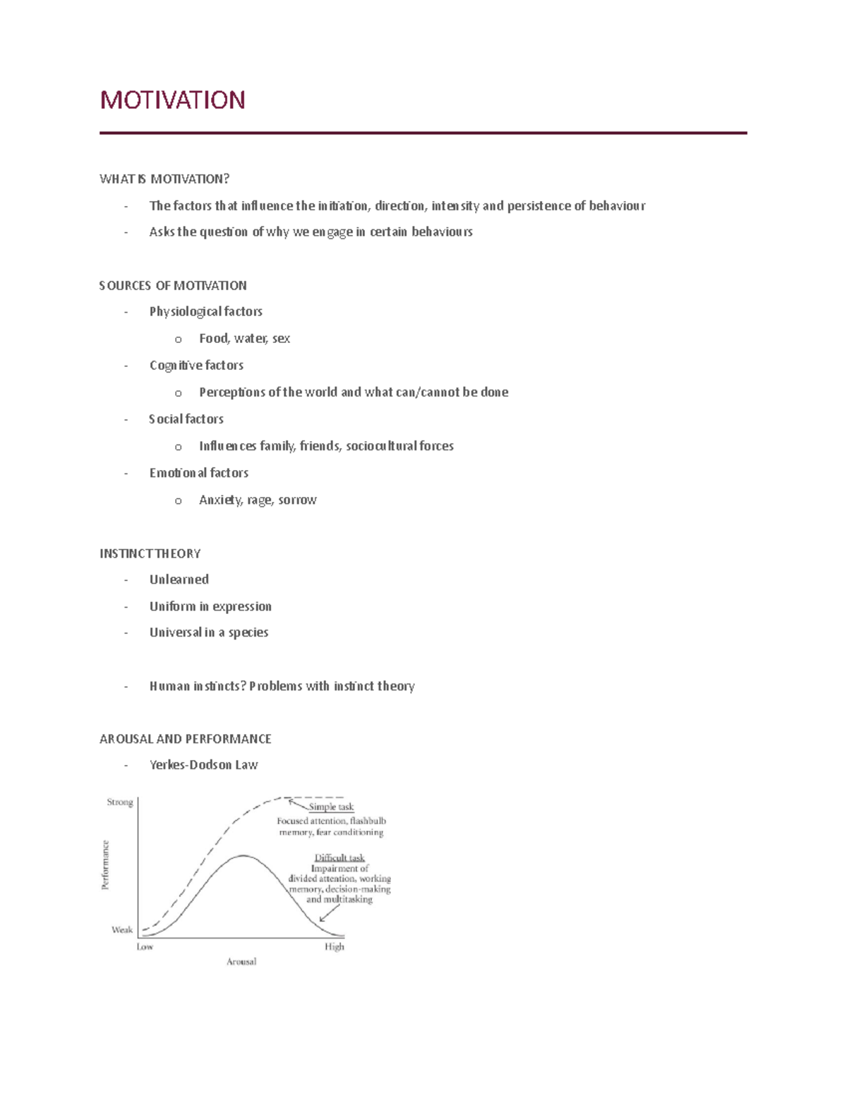 Notes - PSYCH - MOTIVATION WHAT IS MOTIVATION? The factors that ...