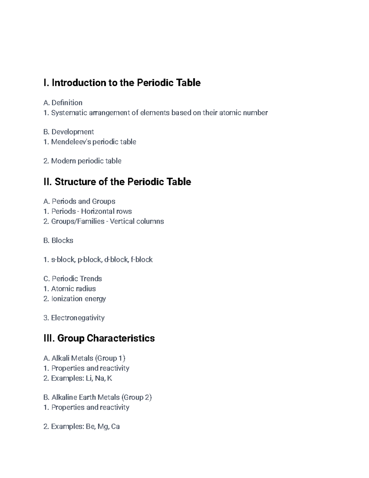 Periodic table - examples and definitions - I. Introduction to the ...