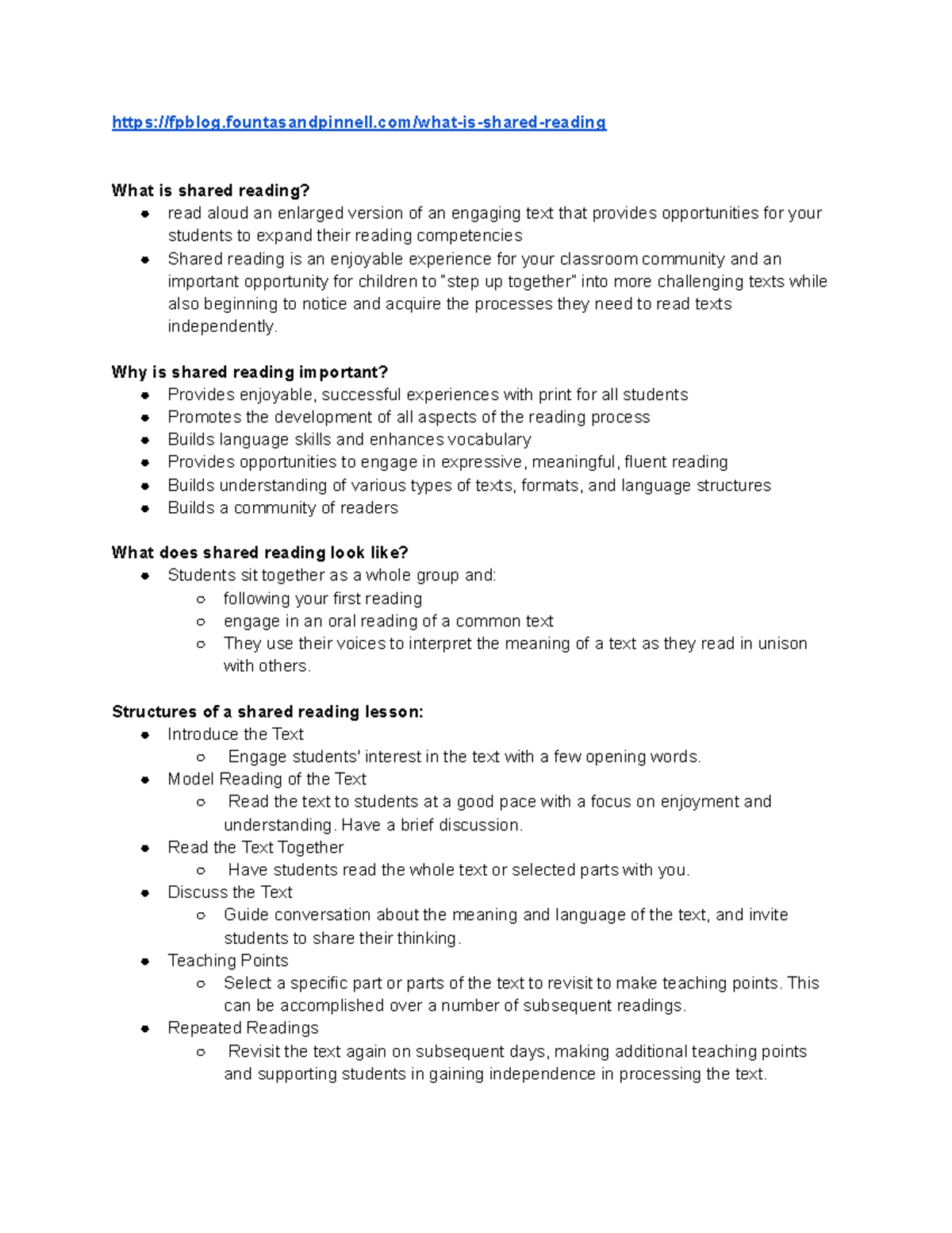 Shared Reading Notes - fpblog.fountasandpinnell/what-is-shared-reading ...