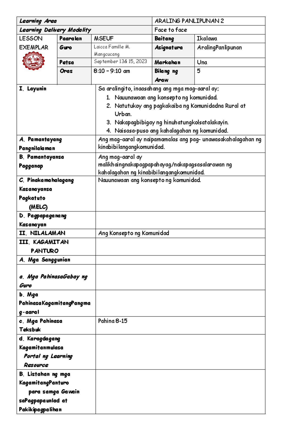 5 AP Ang Konsepto ng Komunidad - Learning Area ARALING PANLIPUNAN 2 ... 5 AP Ang Konsepto ng Komunidad - Learning Area ARALING PANLIPUNAN 2 ...
