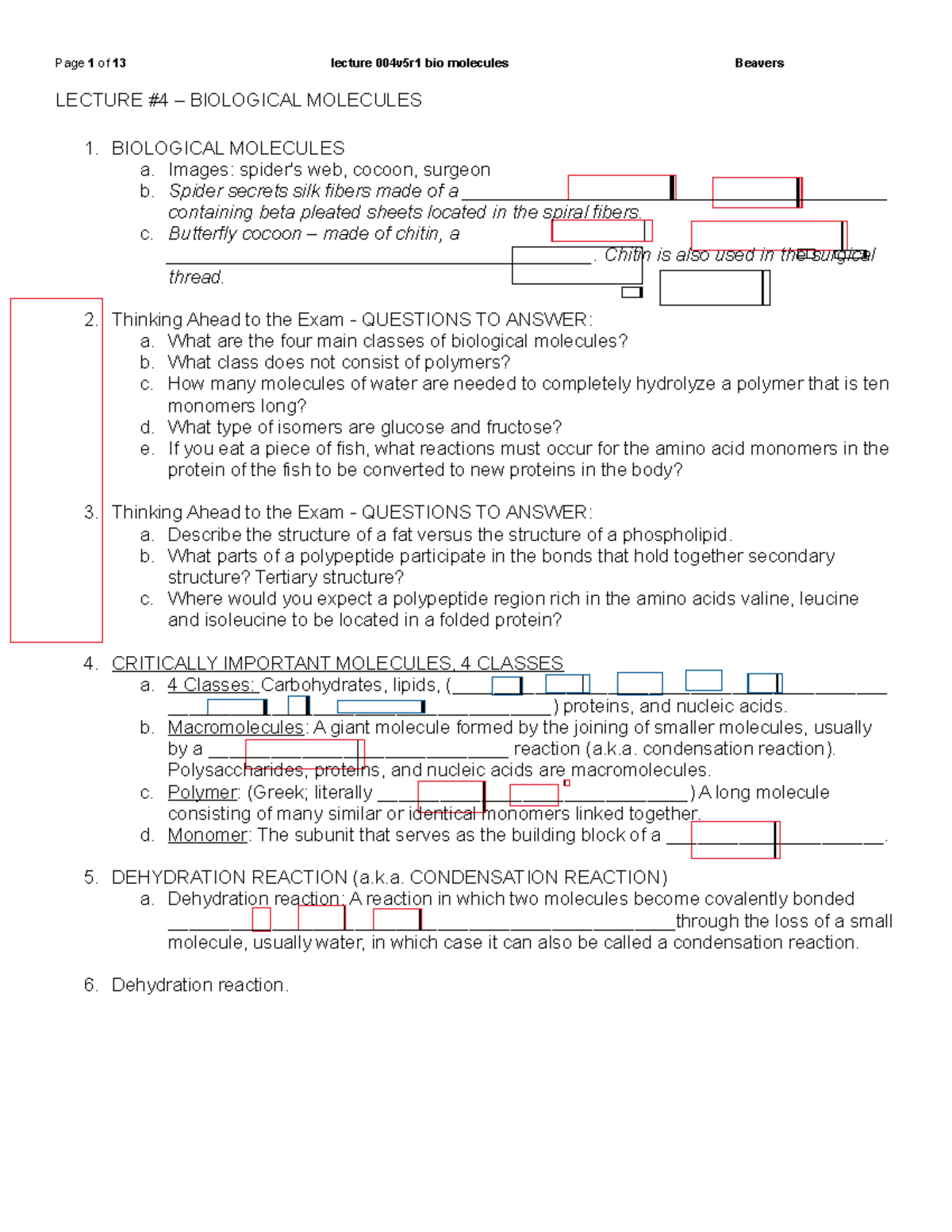 Bio 6 Lecture 4 - LECTURE #4 – BIOLOGICAL MOLECULES 1. BIOLOGICAL ...