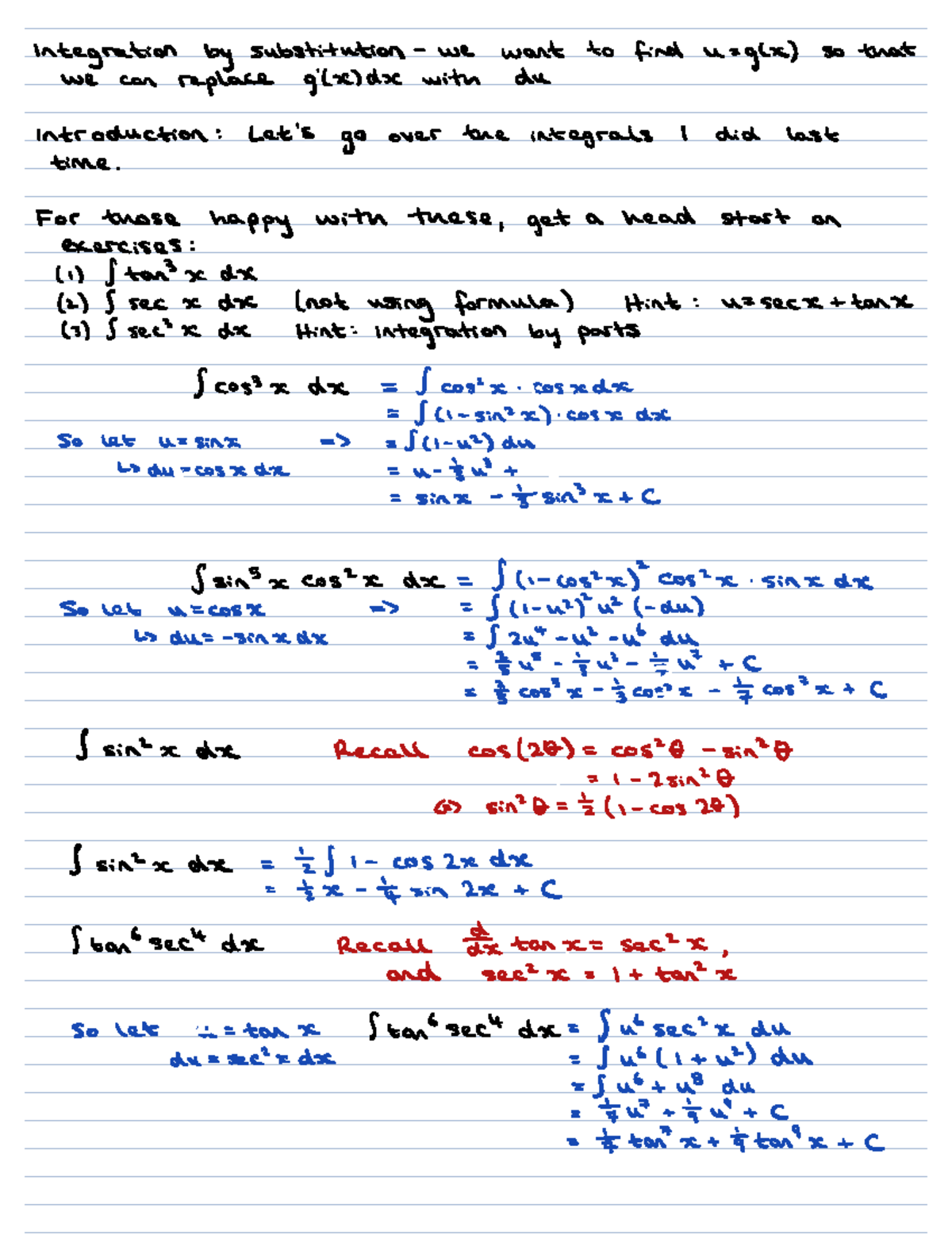 Calculus II Lecture 6 - Integration by substitution we want to find a g ...