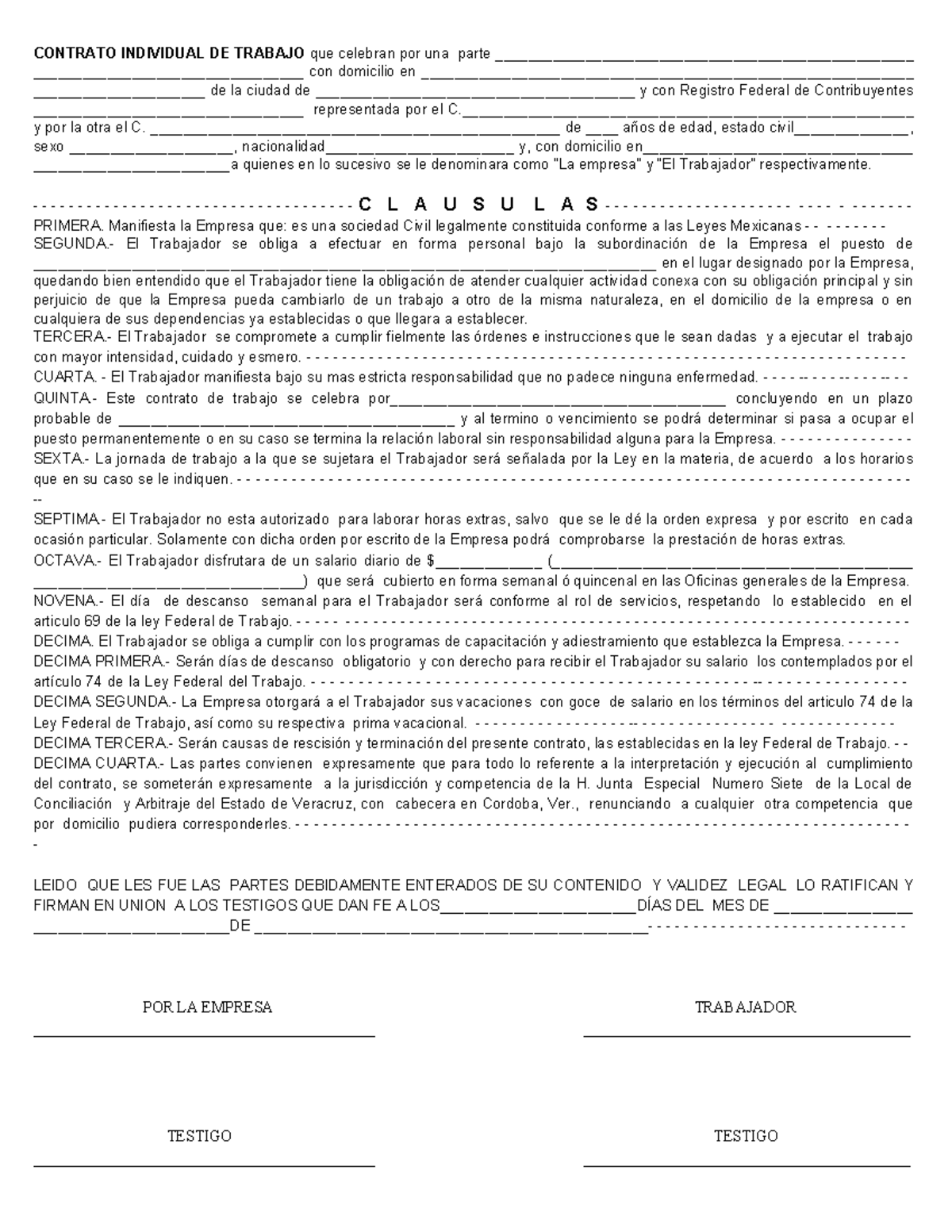 Contrato individual Ejemplo - CONTRATO INDIVIDUAL DE TRABAJO que ...