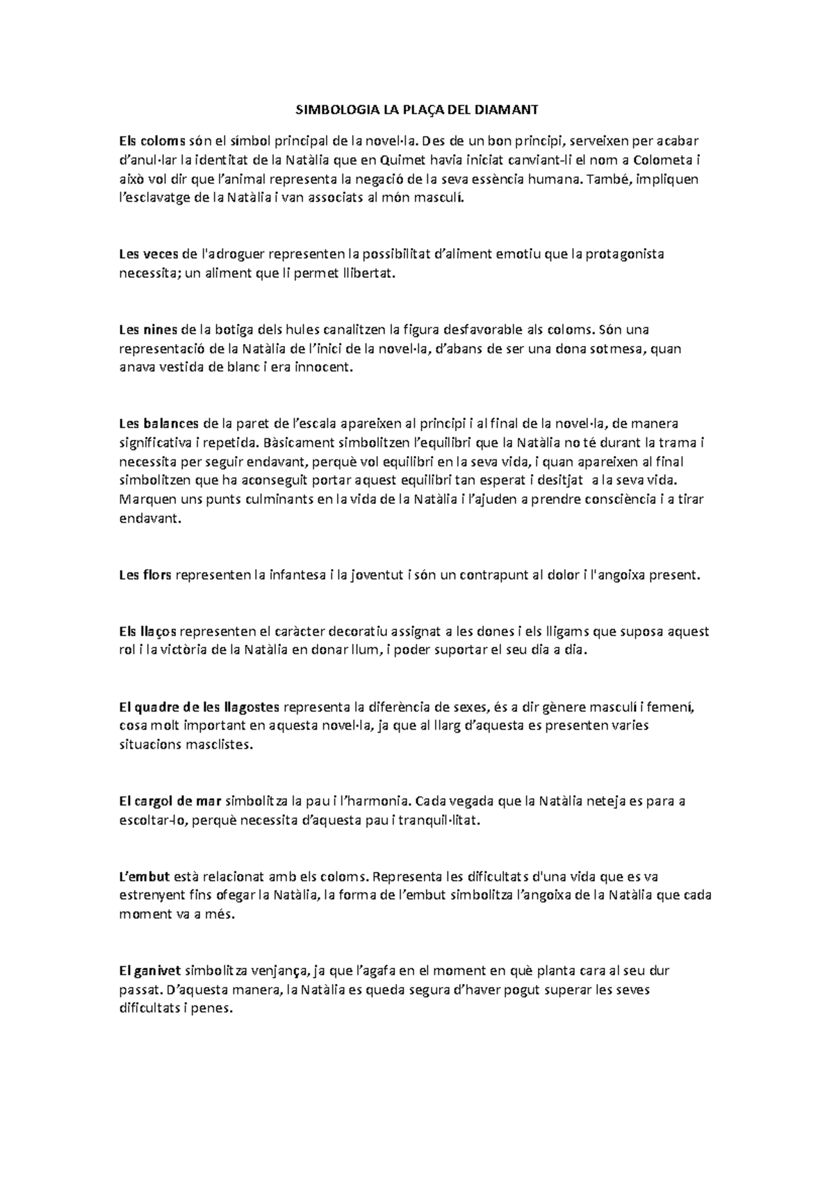 Simbologia LA Plaça DEL Diamant - SIMBOLOGIA LA PLAÇA DEL DIAMANT Els ...