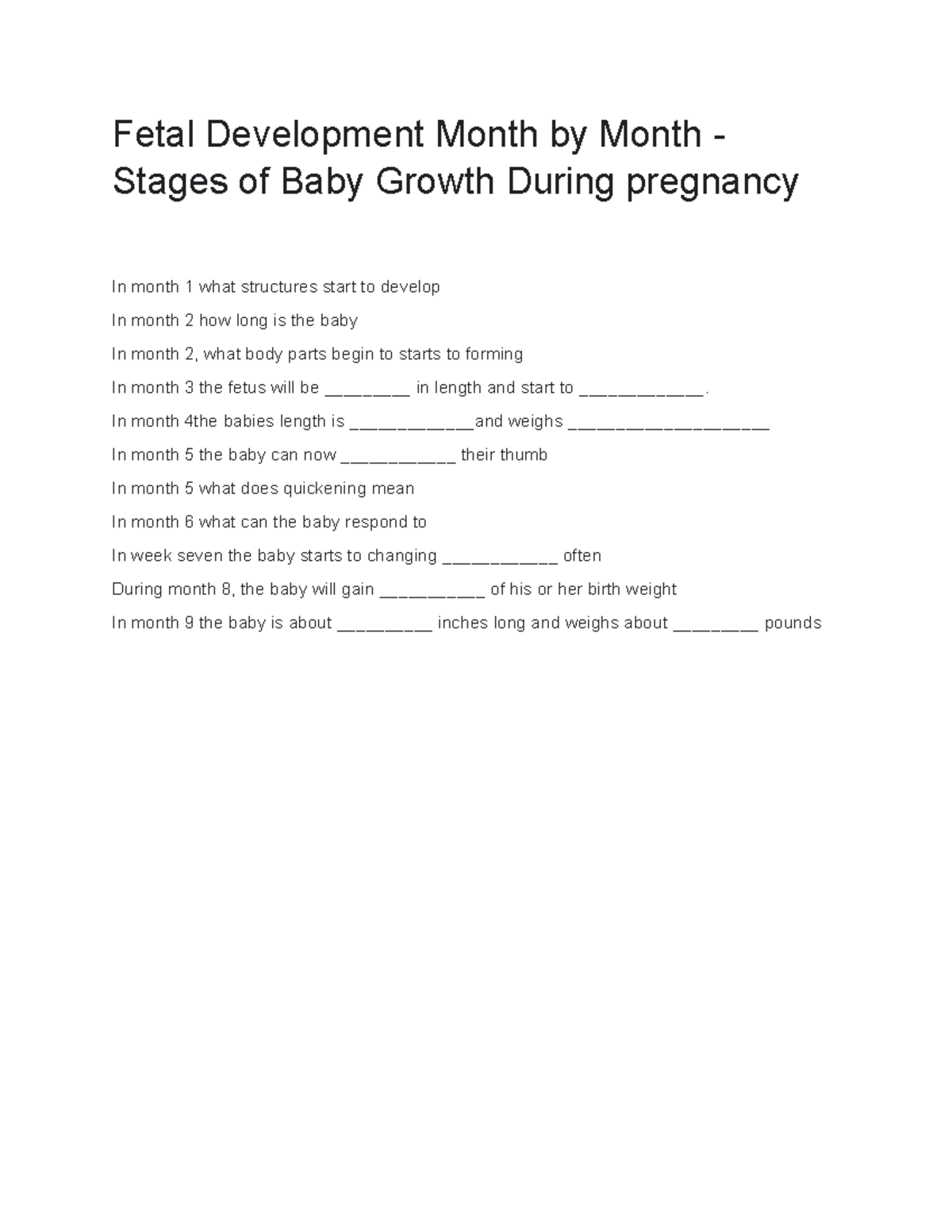 fetal development - Fetal Development Month by Month - Stages of Baby ...
