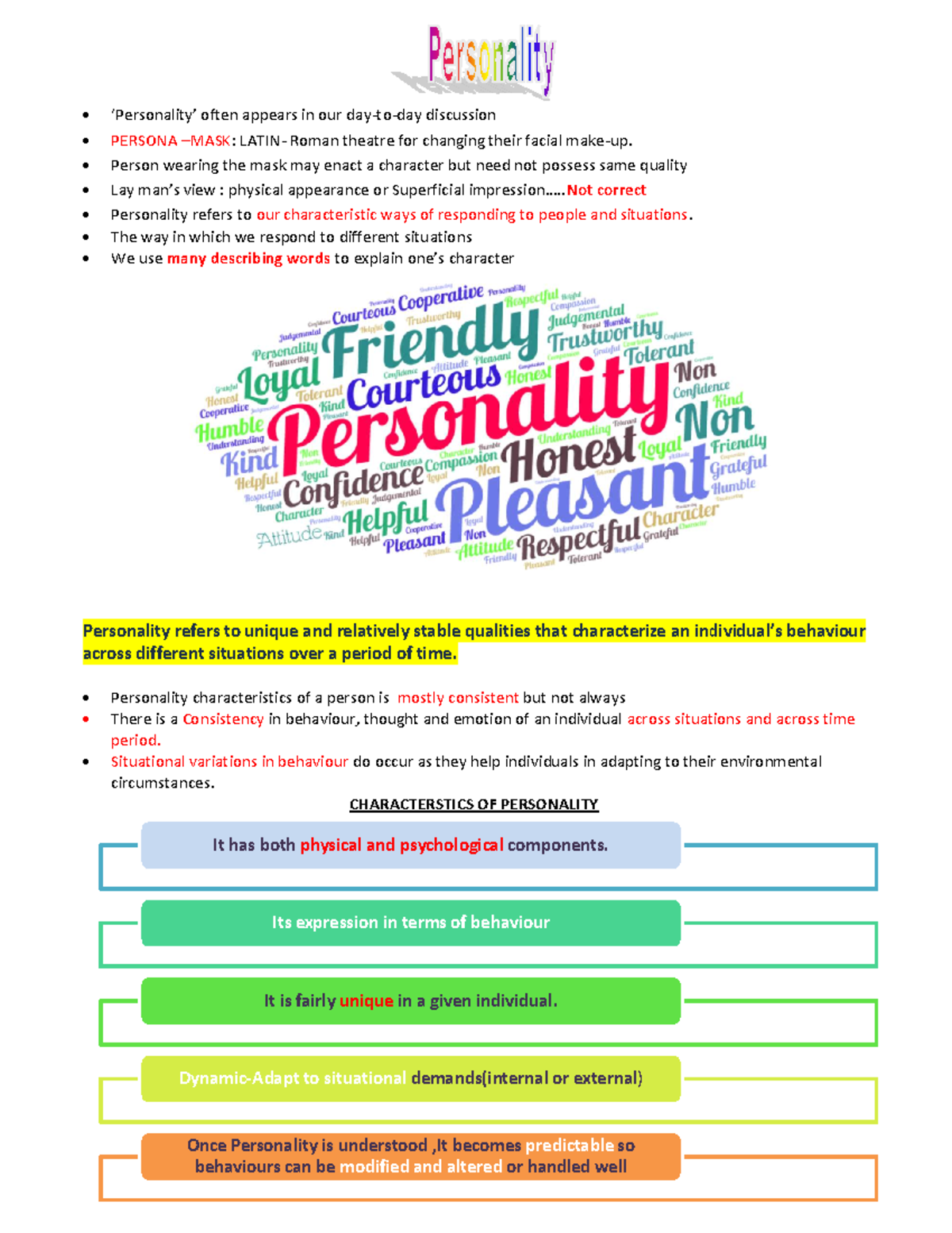 Personality - Types & Trait Approach - ‘Personality’ often appears in ...