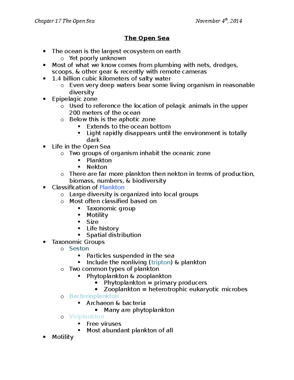 Ch17 The Open Sea - Combination of book outline & lecture notes ...