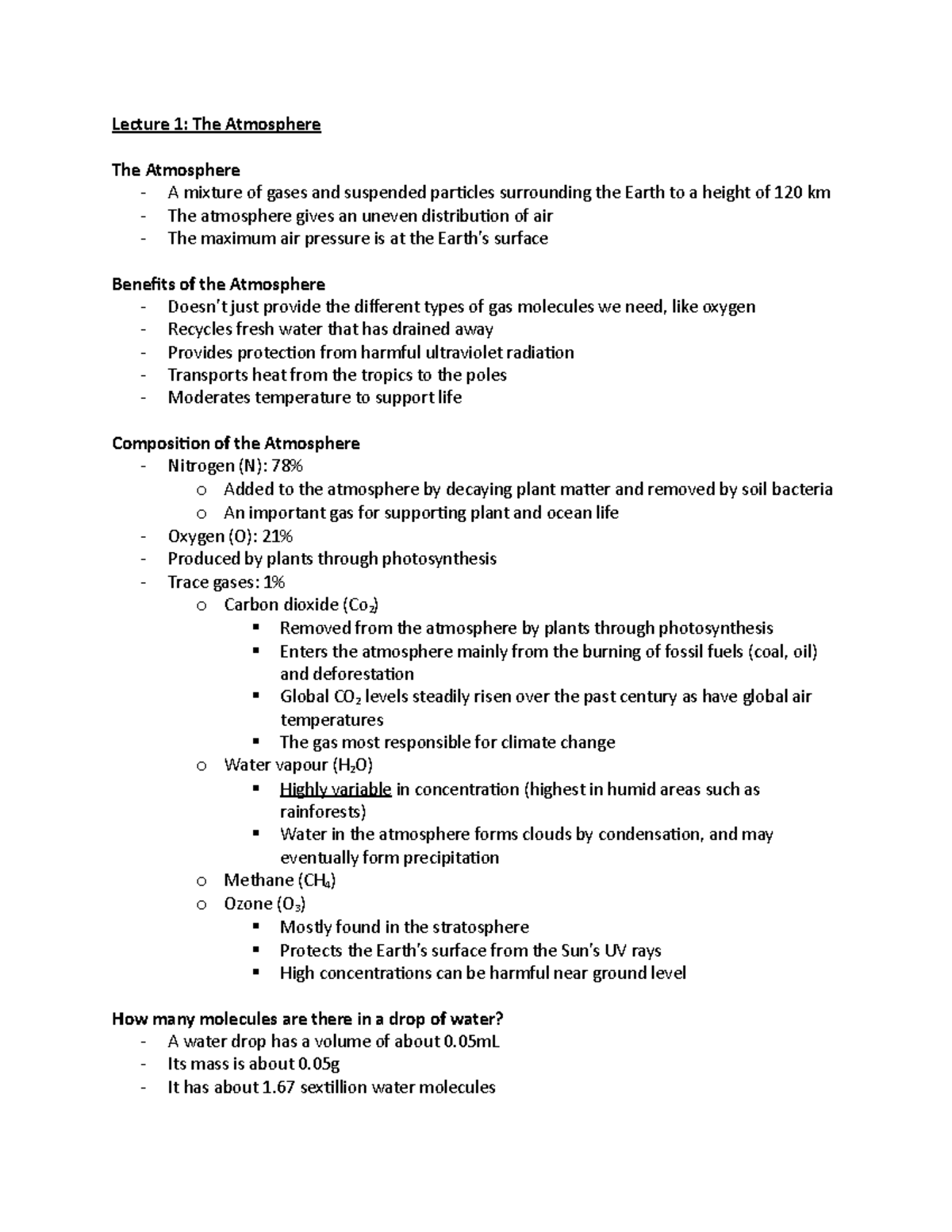 Atmosphere and Climate Notes - Lecture 1: The Atmosphere The Atmosphere ...