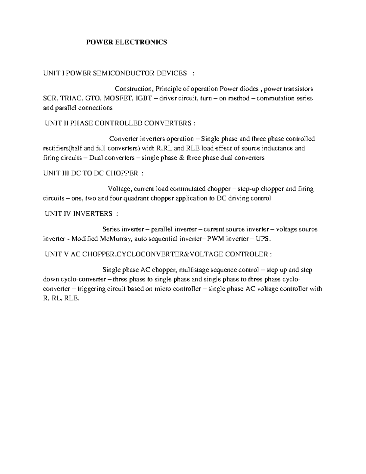 SEM V BEE 502 Power Electronics - POWER ELECTRONICS UNIT I POWER SEMICONDUCTOR DEVICES : - Studocu