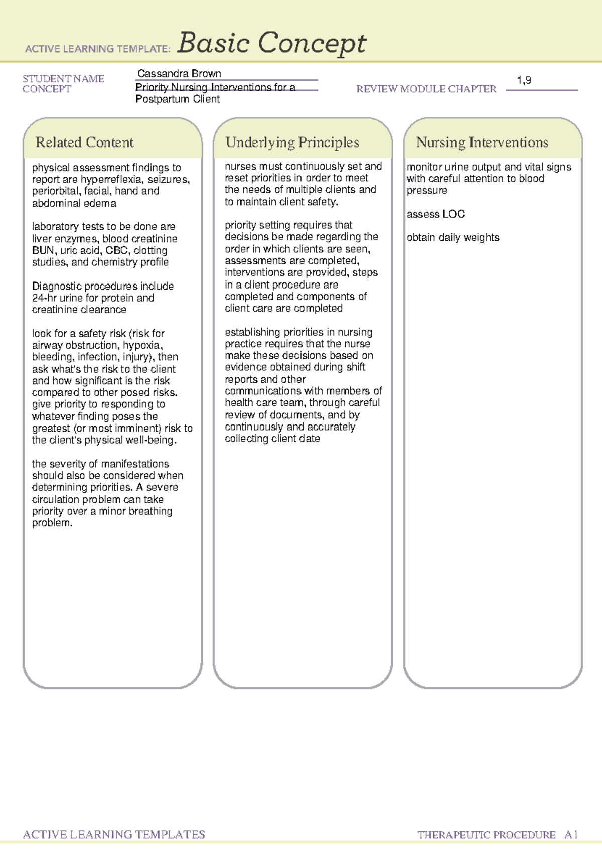 Priority Nursing Interventions for a Postpartum Client - 301 - STUDENT ...