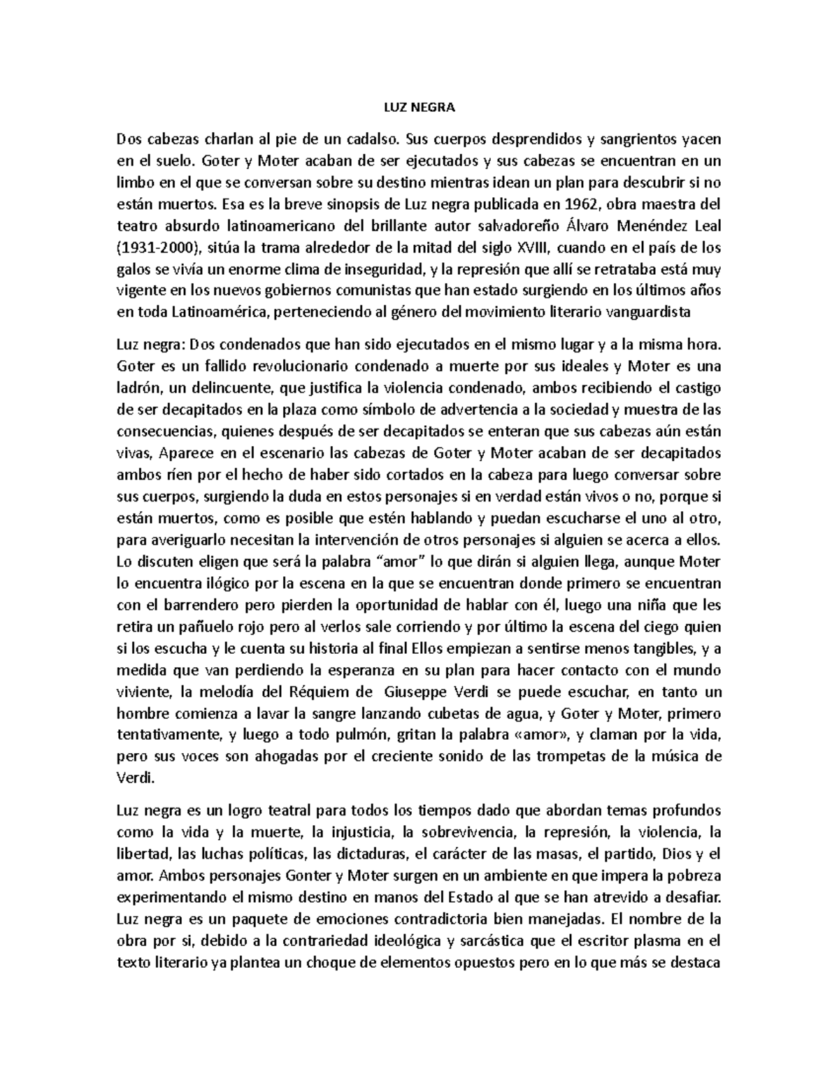 LUZ Negra - Obra literaria - LUZ NEGRA Dos cabezas charlan al pie de un ...