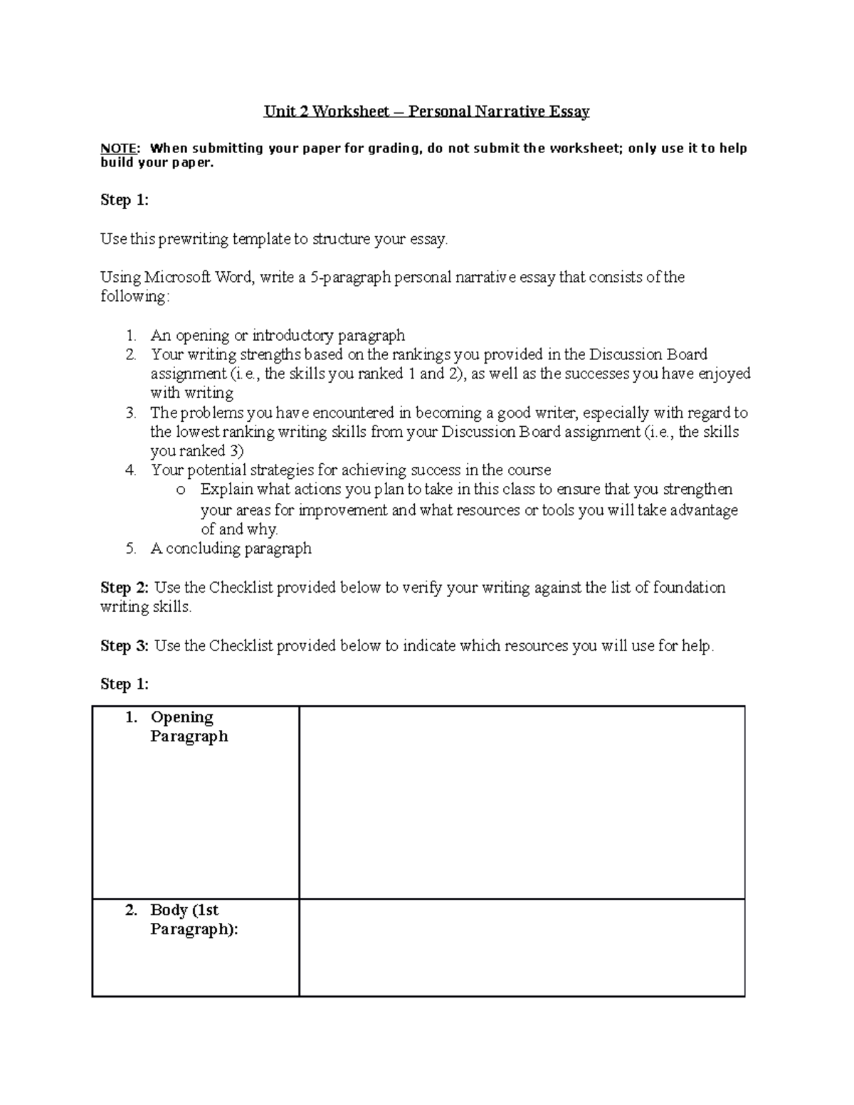 ENGL106 U2 10 wk Worksheet 1901C - Unit 2 Worksheet - Personal ...