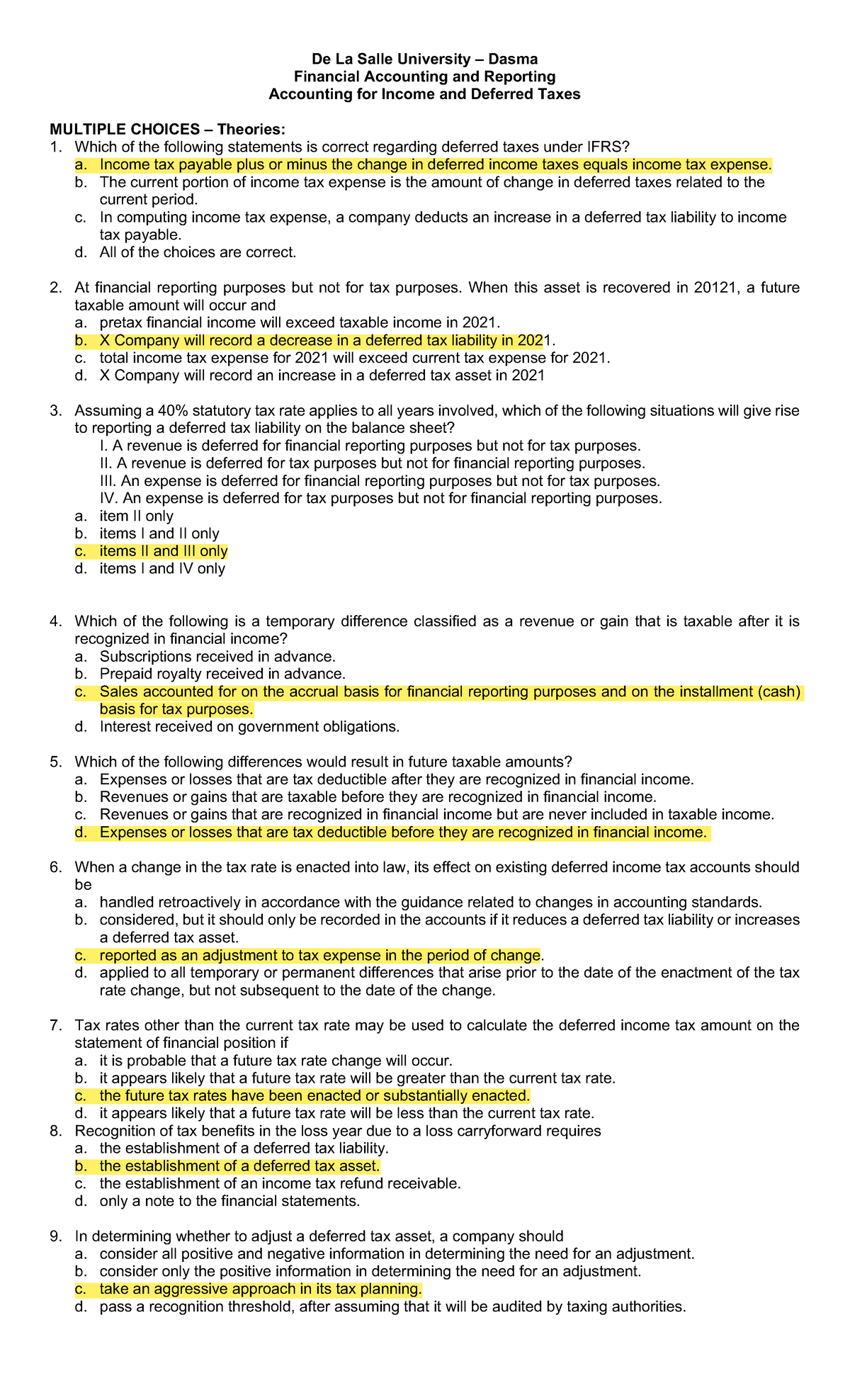 Accounting for Income and Deferred Taxes DLSU-D (FAR Review) - De La ...