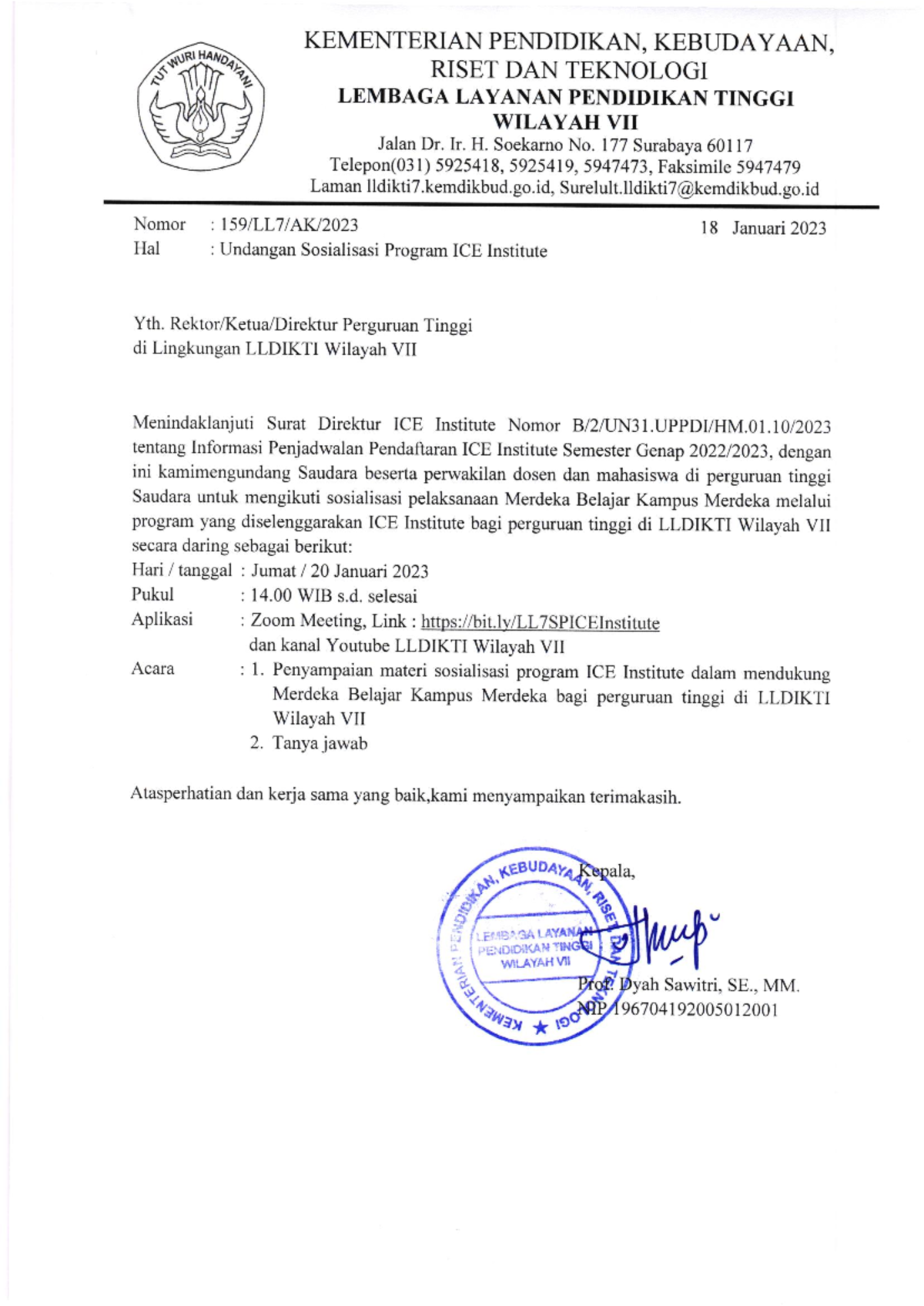 159.LL7.AK.2023 - Undangan Sosialisasi Program ICE Institute - Random ...