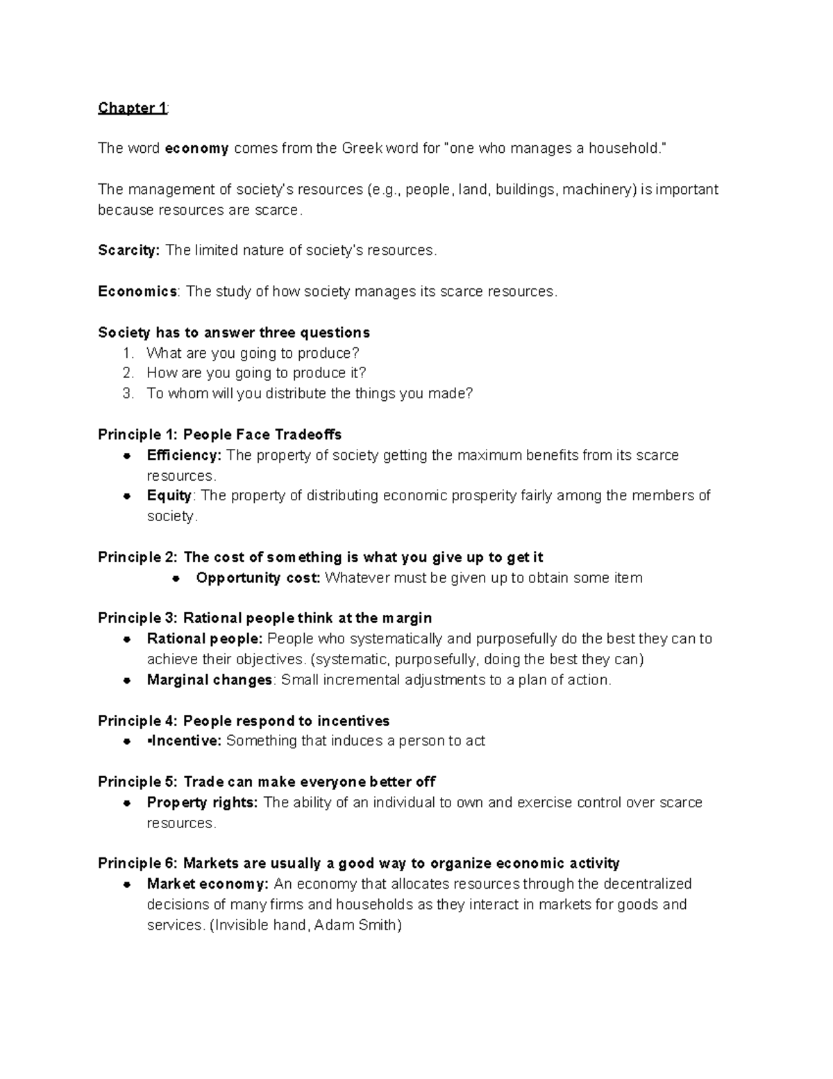 Microeconomics First Few Chapters Chapter 1 The Word Economy