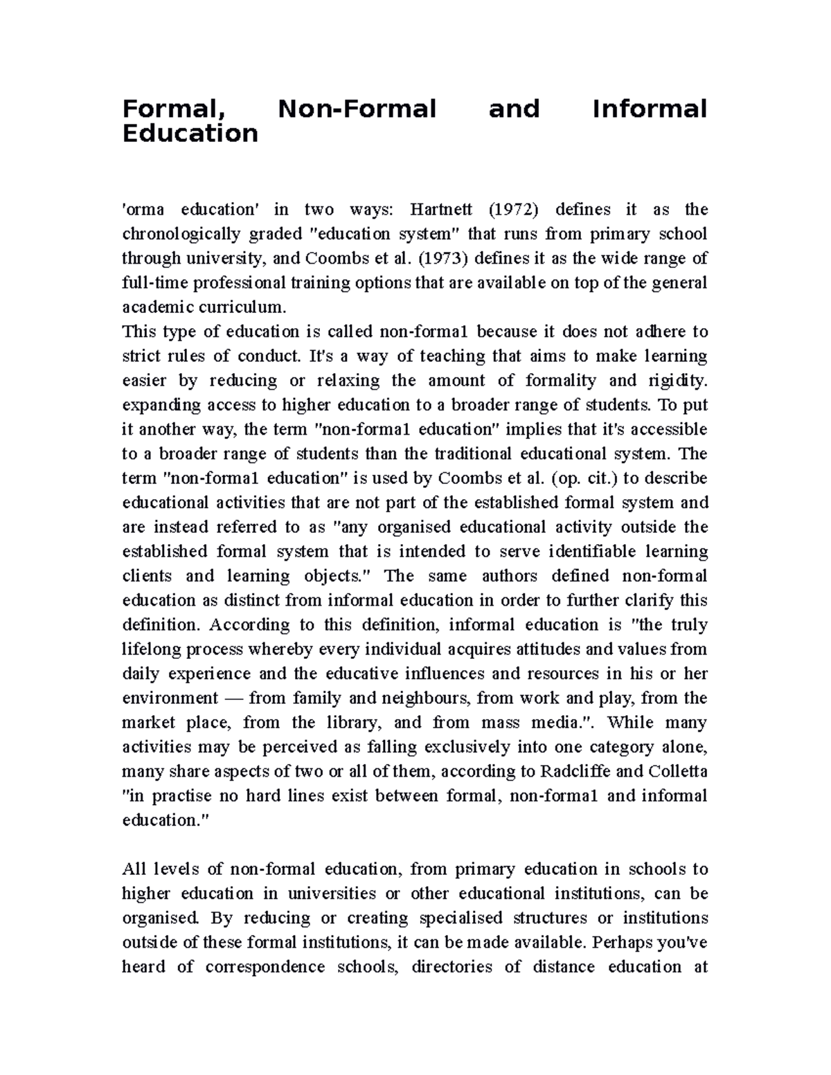 Formal, Non-Formal and Informal Education - Formal, Non-Formal and ...