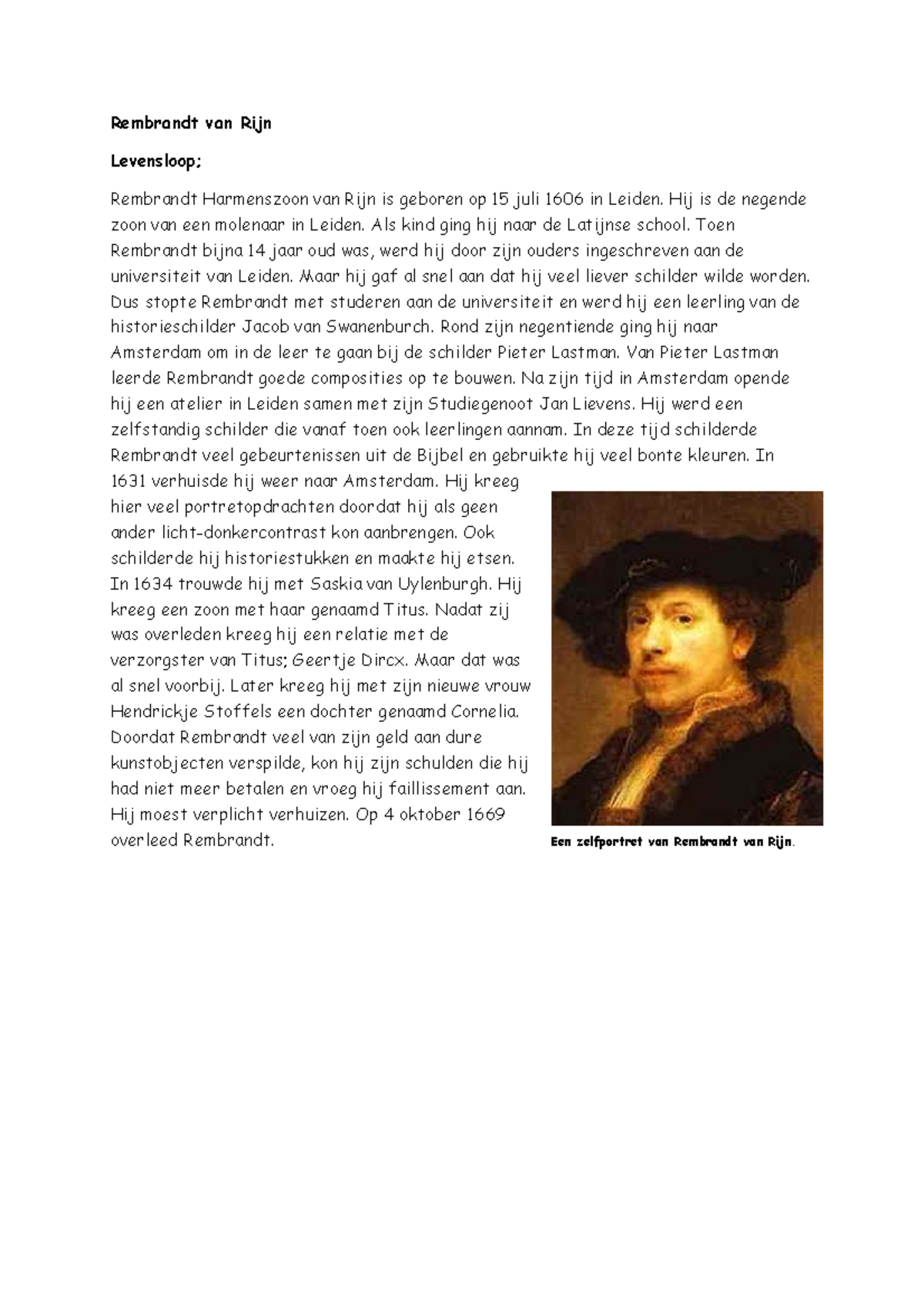 Rembrandt - Essay - Rembrandt van Rijn Levensloop; Rembrandt ...