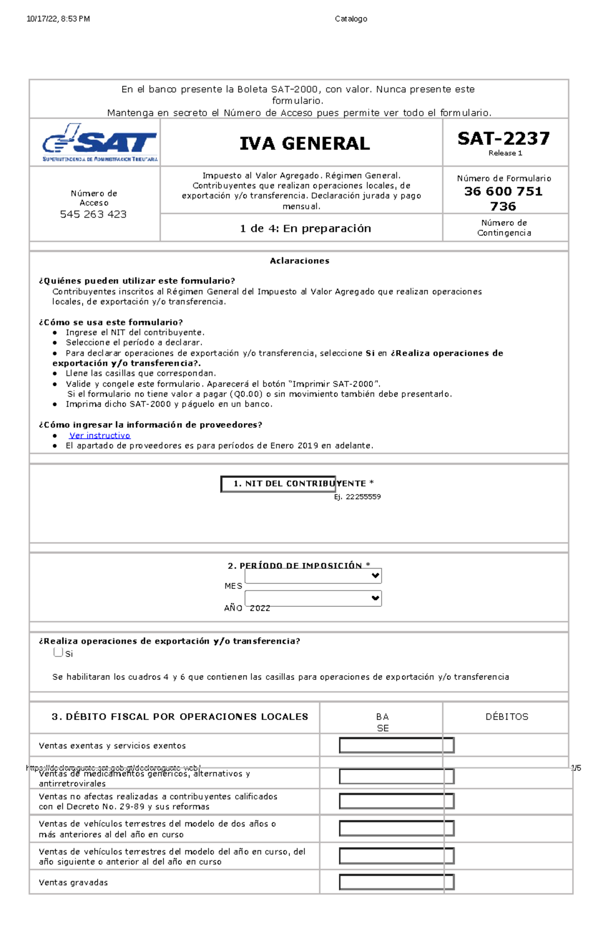 Declaraguate SAT-2237 - declaraguate.sat.gob/declaraguate-web/ 1/ En el ...