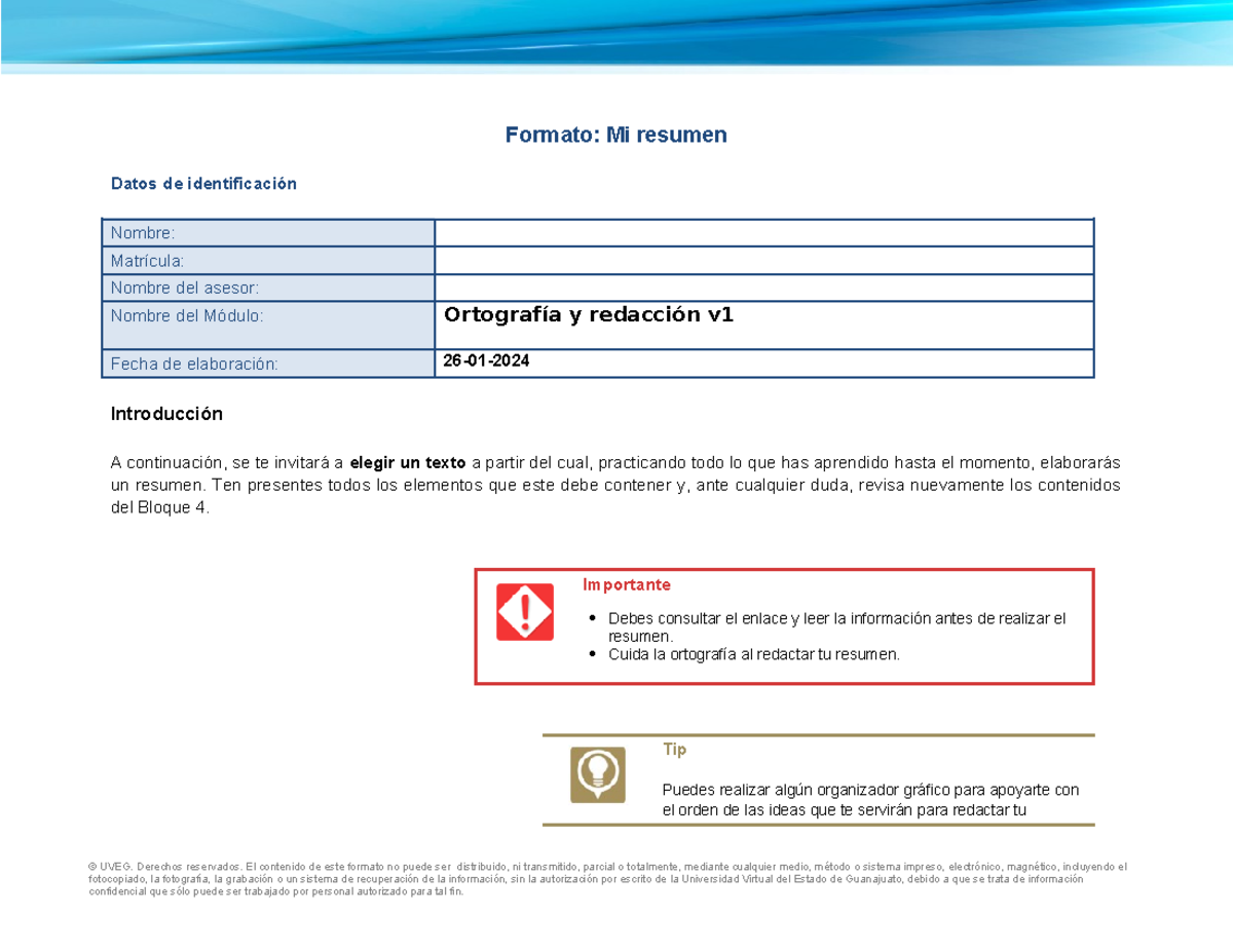 C J mi resumen - Formato: Mi resumen Datos de identificación Nombre ...