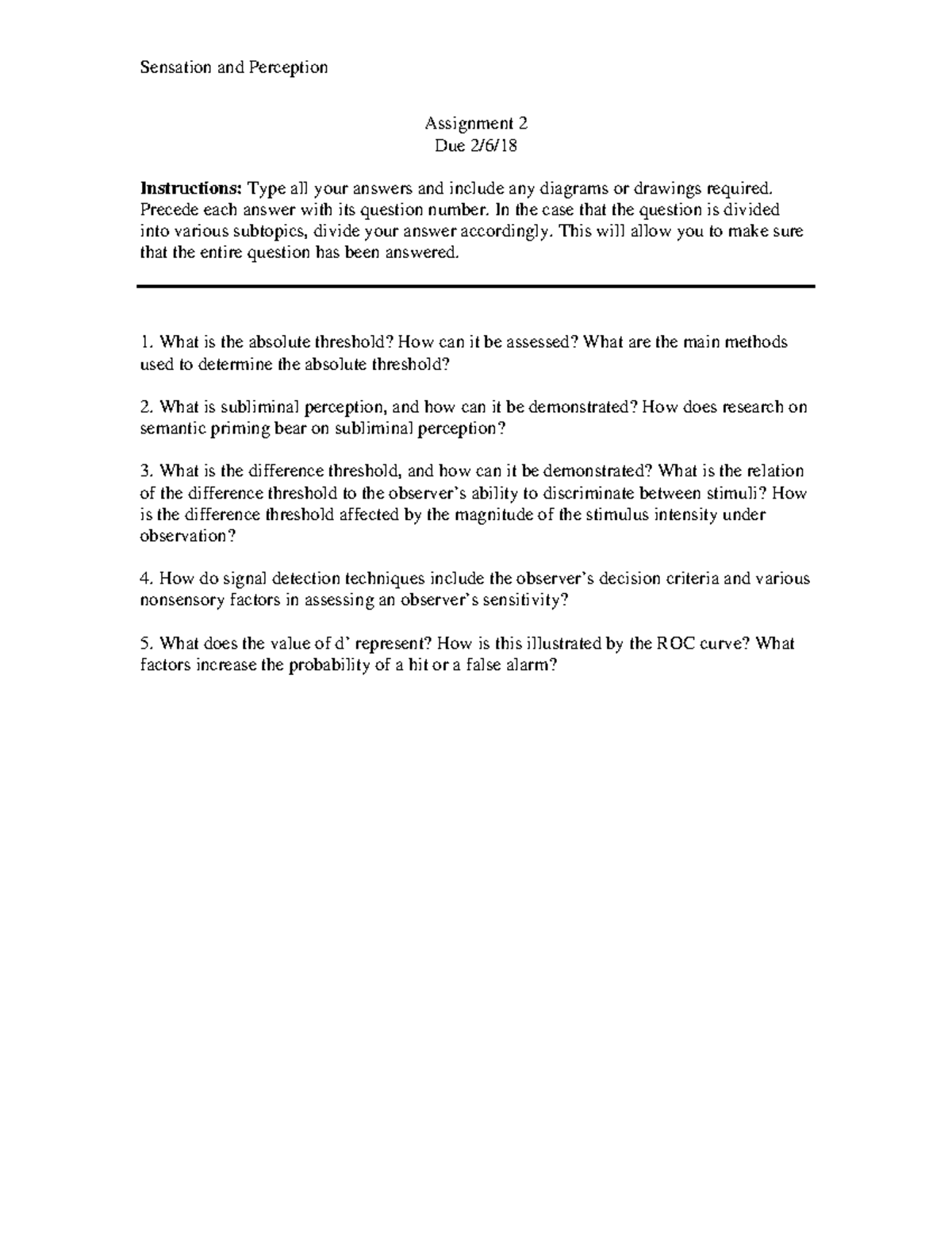 Assignment 2 - Sensation and Perception Assignment 2 Due 2/6 ...