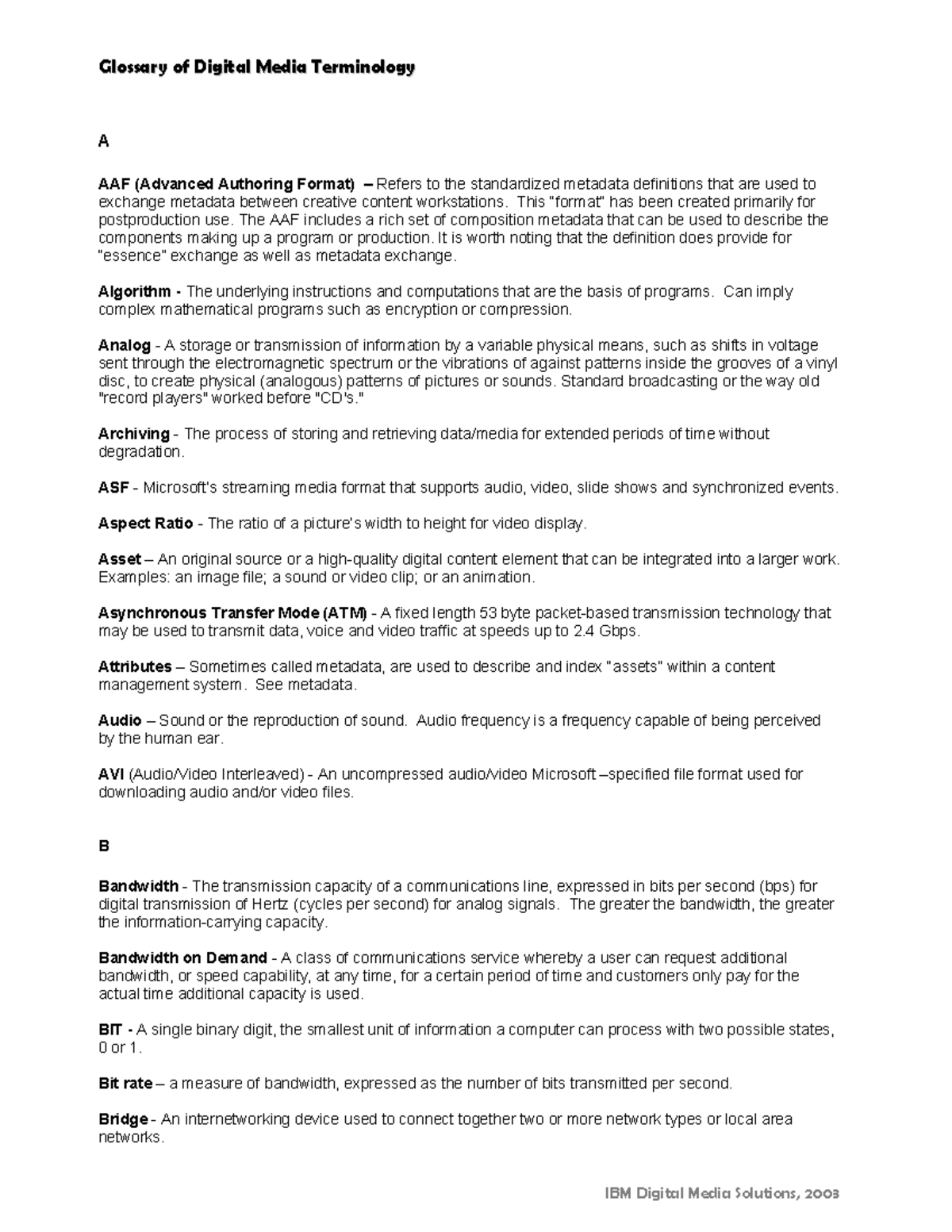 Glo glossary of digital media terminology ibm 2003 - G l o s s a r y o ...