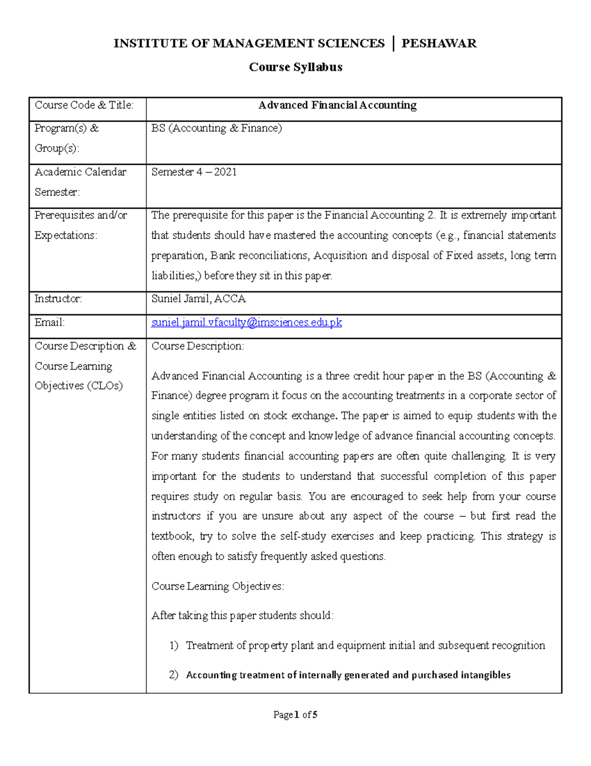 1 Advanced Financial Accounting Course Outline - Course Syllabus Course ...