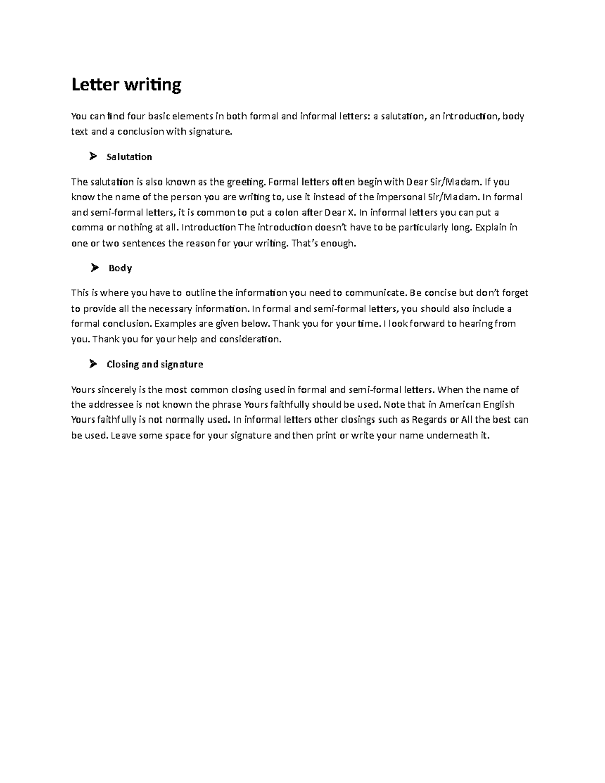 7. Letter writing - Letter writing You can find four basic elements in ...