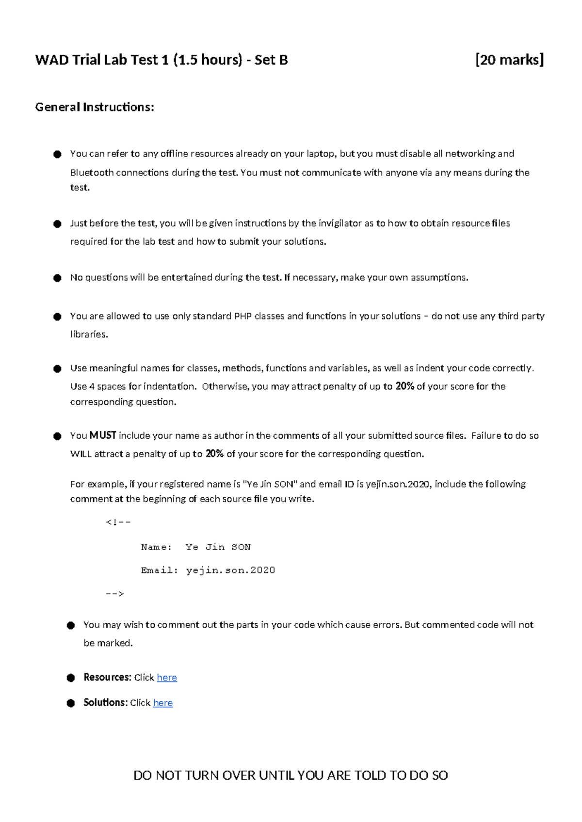 [ IS113 ] Trial Lab Test 1 (Set B) - WAD Trial Lab Test 1 (1 hours ...