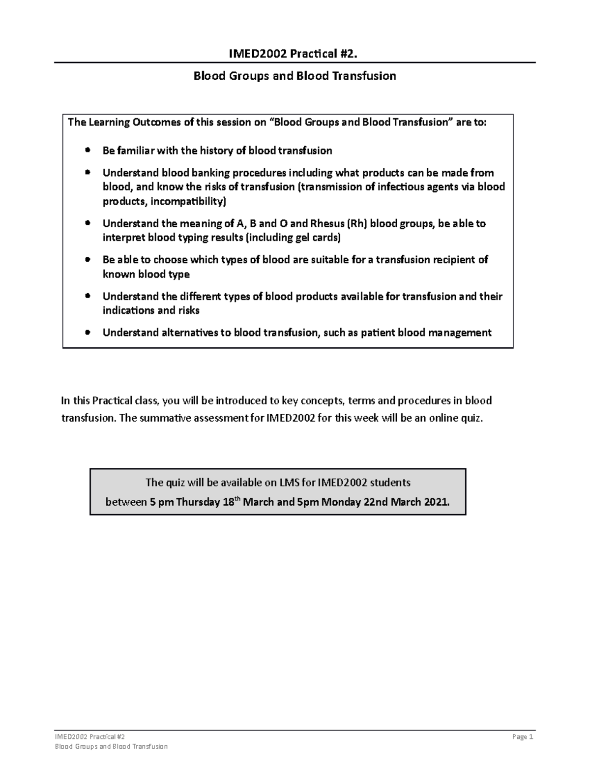 2 IMED2002 Blood transfusion practical Worksheet - IMED2002 Practical ...