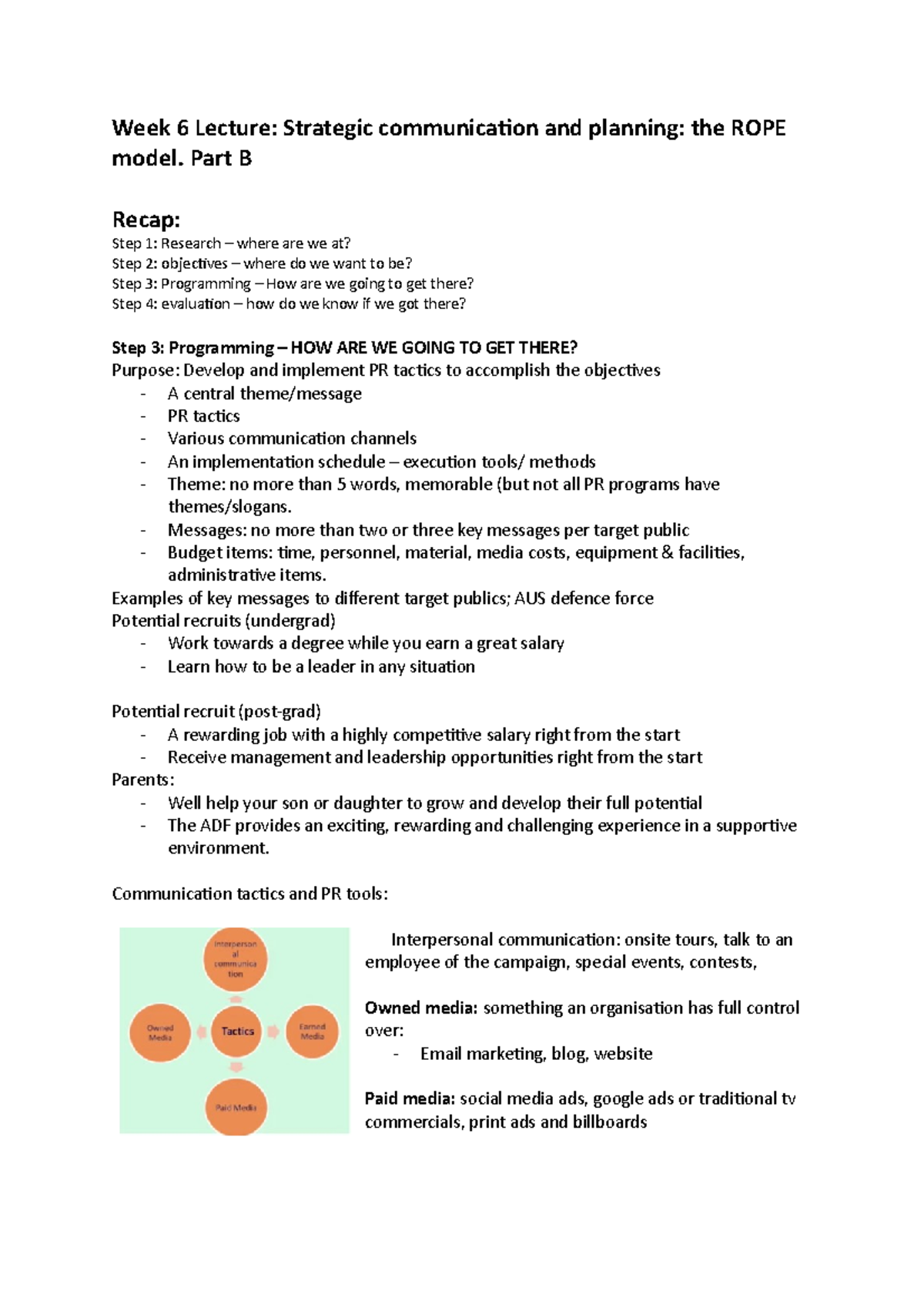Week 6 Lecture- Strategic communication and planning- the ROPE model ...