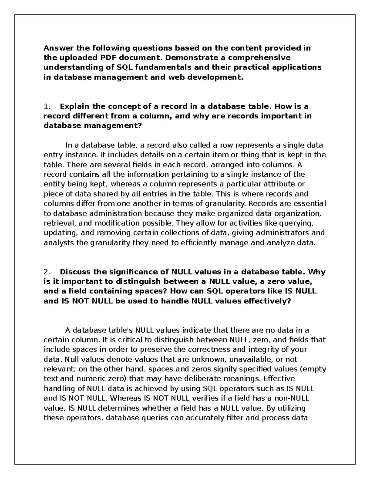 Activity Discussion and Lab 3 - Answer the following questions based on ...