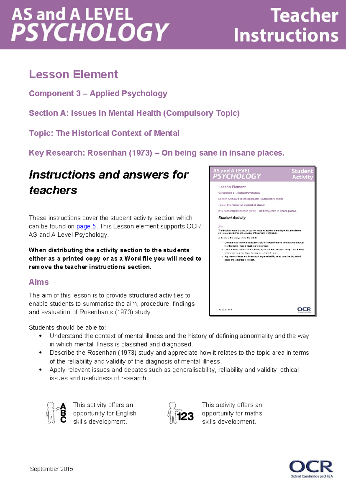 264883 rosenhan lesson element - Lesson Element Component 3 – Applied ...