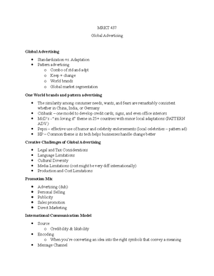 MRKT 437 Exam II Review - MRKT 437: International Marketing Exam II ...