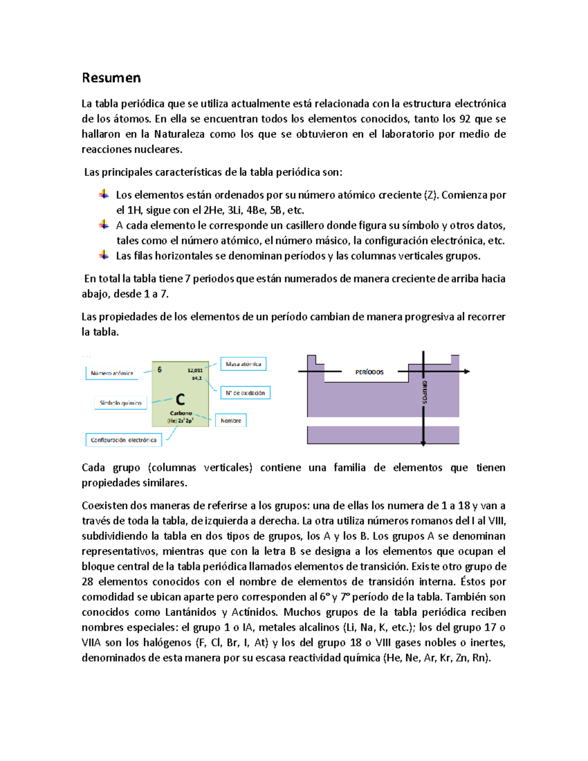 Ejercicios Tabla Periódica y Propiedades Periódicas - Resumen La tabla ...