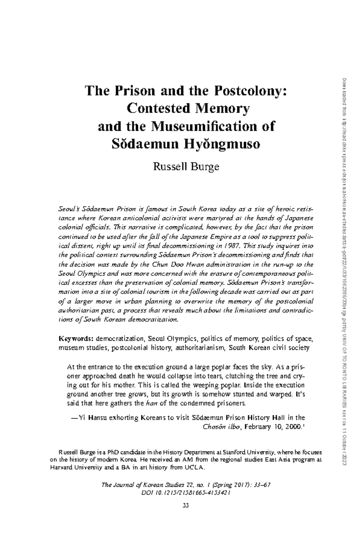 33burge - The Prison and the Postcolony: Contested Memory and the ...