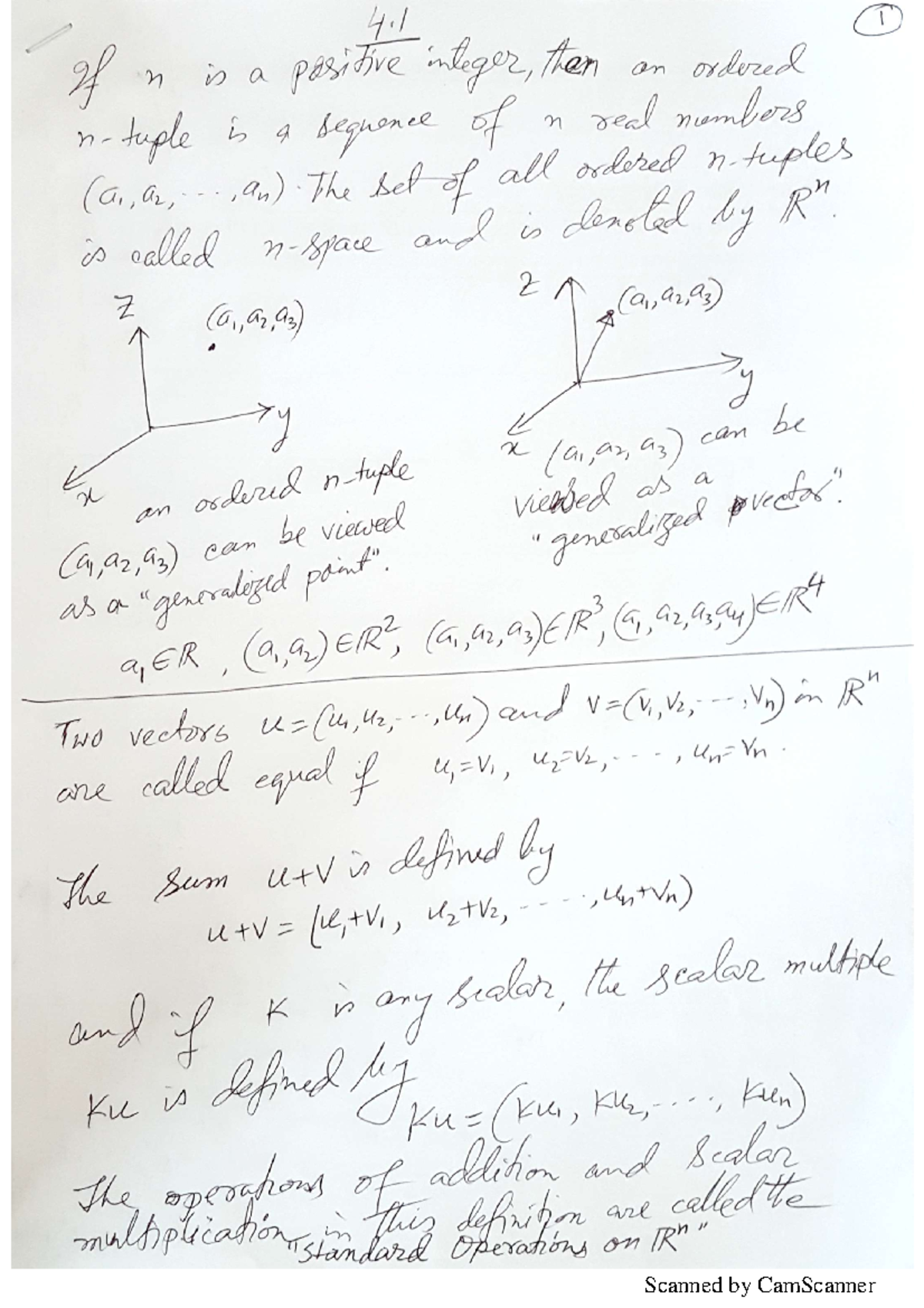 Euclidean Vector Space - 4 I If n is a positive integer, then an ...