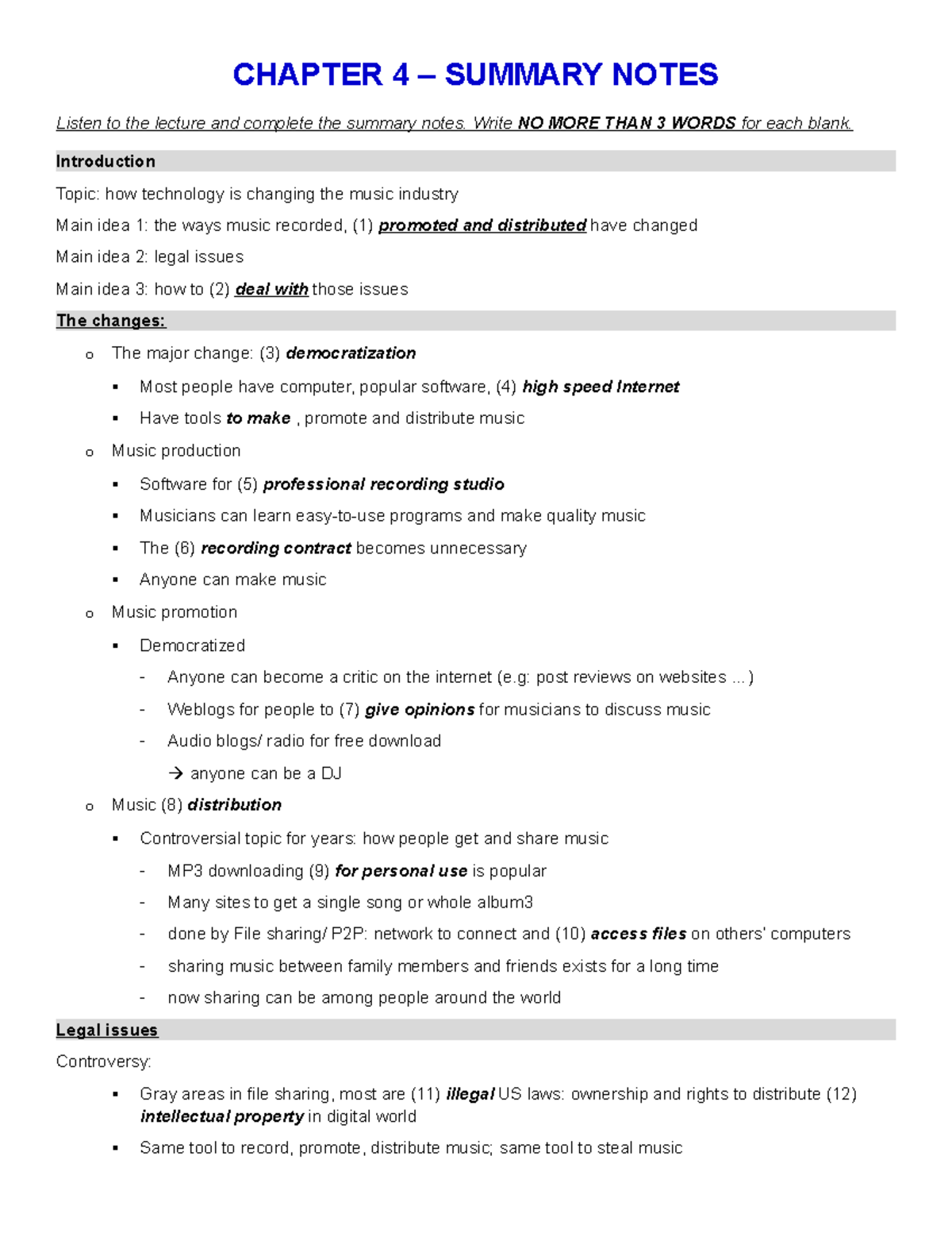 Chapter 04 Summary Notes CHAPTER 4 SUMMARY NOTES Listen To The