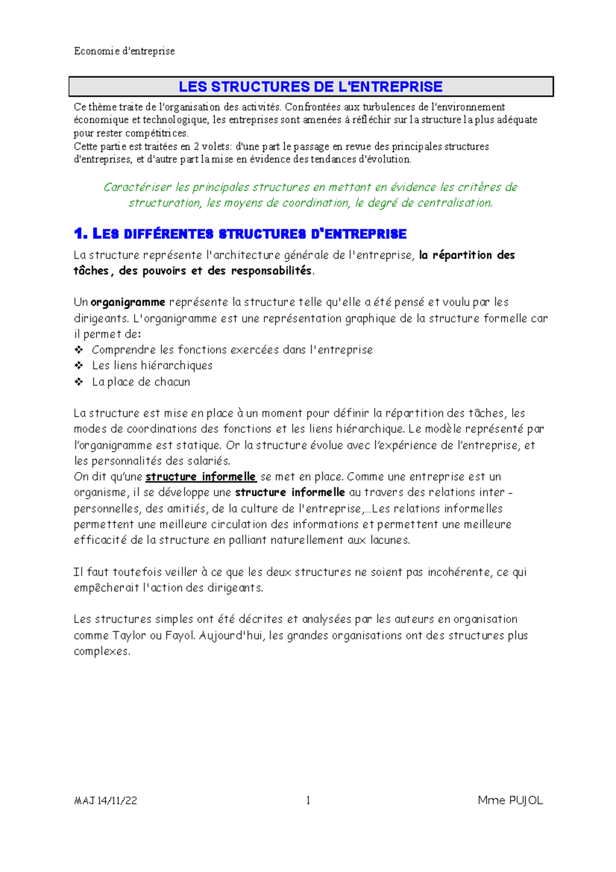 2 - Les structures DE L ENTREPRISE - LES STRUCTURES DE L'ENTREPRISE Ce ...
