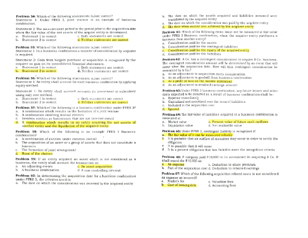 Theories-buscom - N/A - Problem 54: Which of the following statements correct? b. The date on ...