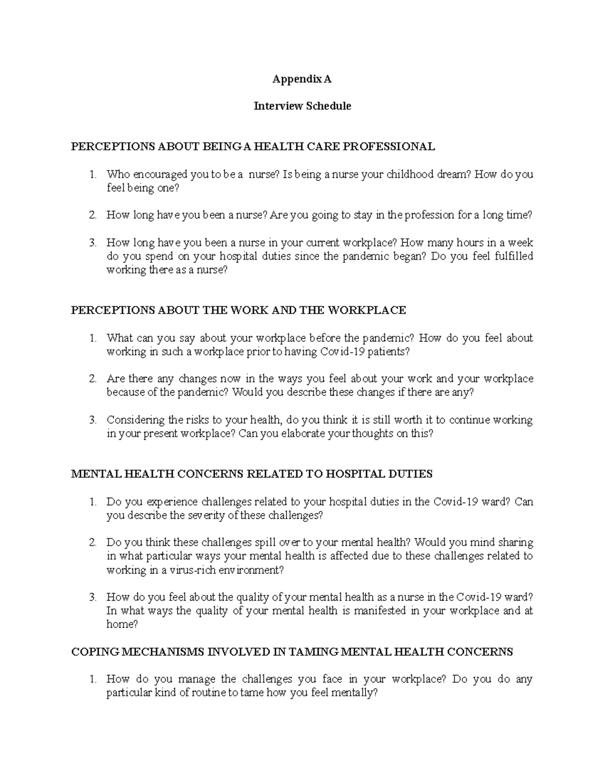 Appendix A. Interview Schedule - Appendix A Interview Schedule ...