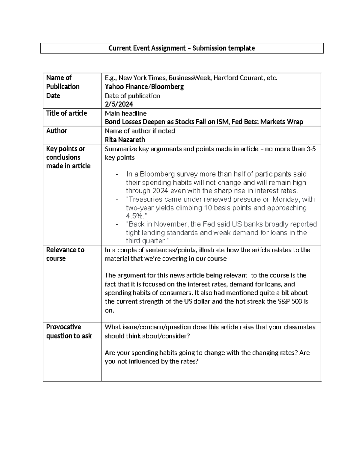 Current Event Assignment 3 - , New York Times, BusinessWeek, Hartford ...