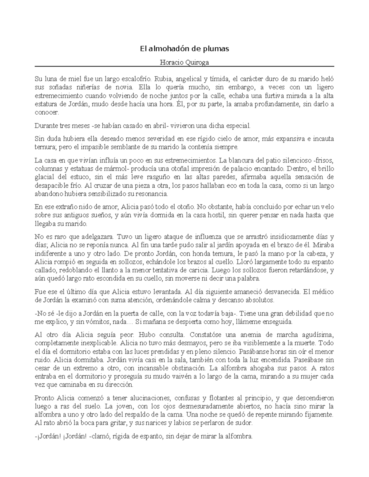 10- Horacio Quiroga - El almohadón de plumas - El almohadón de plumas ...