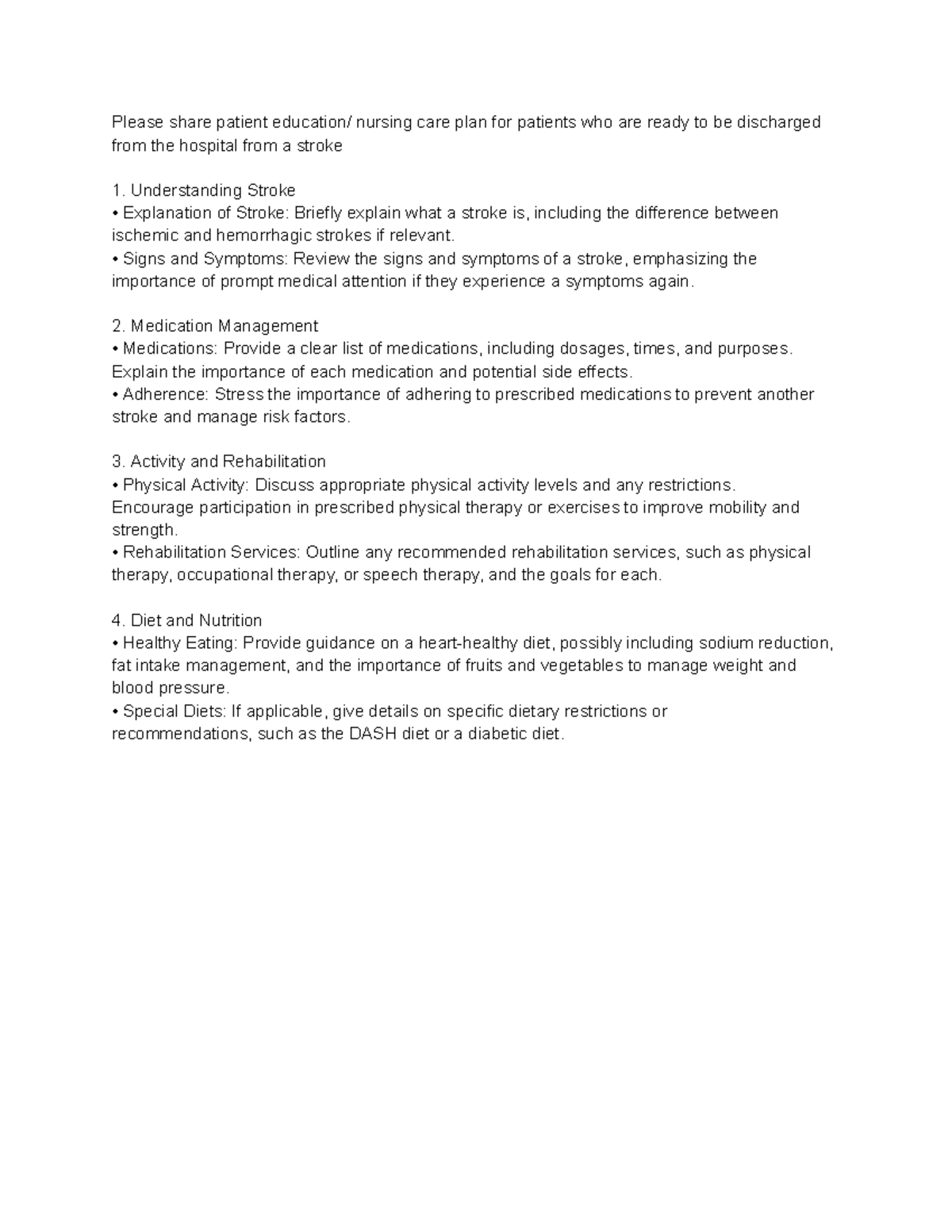 Homework 2 - Notes - Please share patient education/ nursing care plan ...