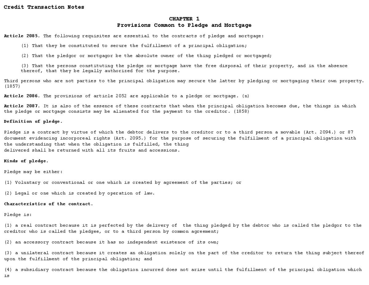 - Credit transaction (Notes 10) - Credit Transaction Notes CHAPTER 1 ...