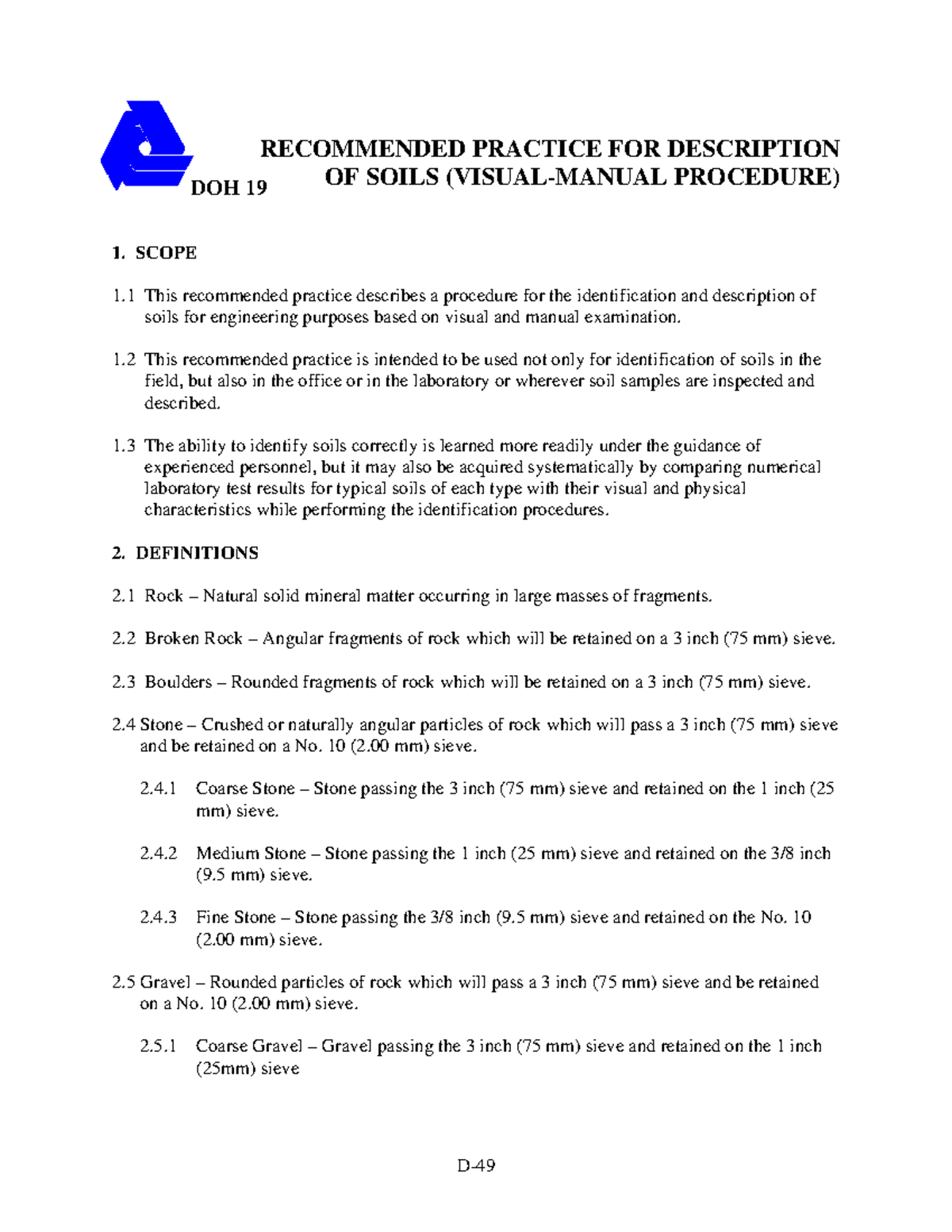 Doh 19 visual classification of soil - RECOMMENDED PRACTICE FOR ...