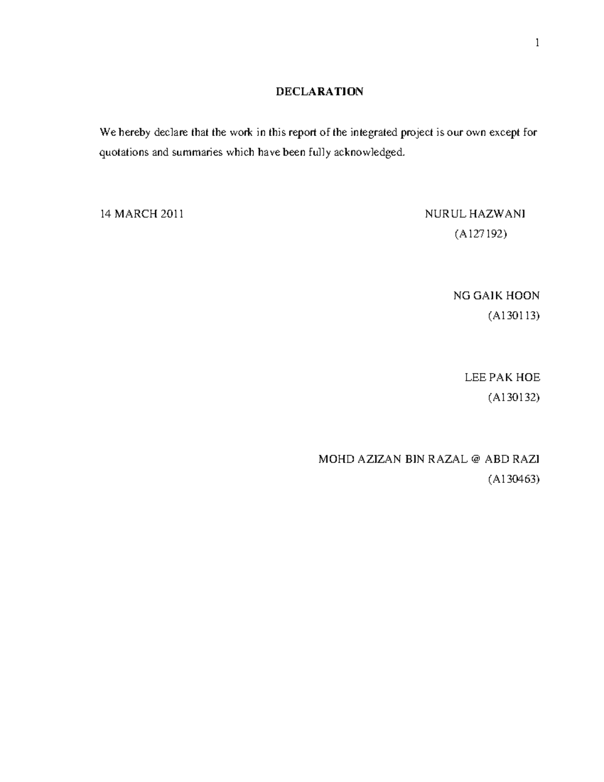 Production-of-phenol - DECLARATION We hereby declare that the work in ...