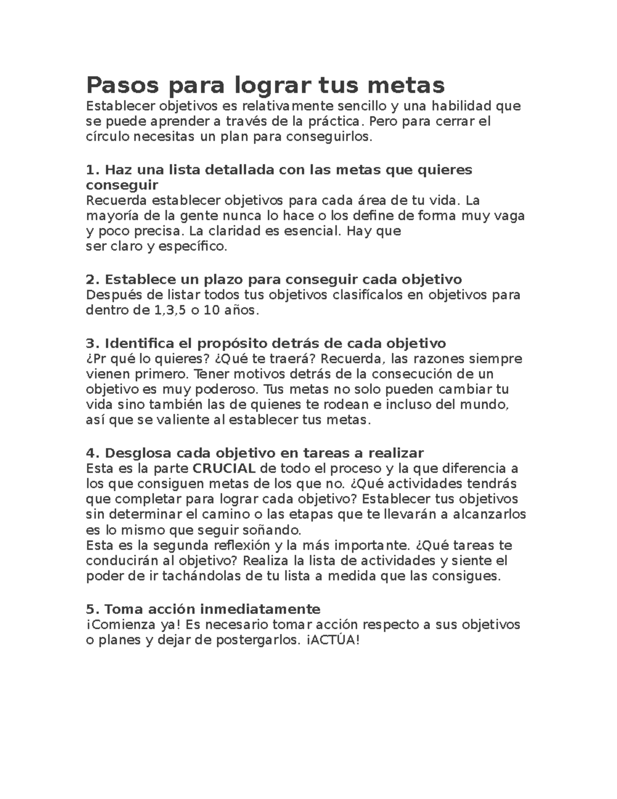Pasos para lograr tus metas - Pasos para lograr tus metas Establecer ...