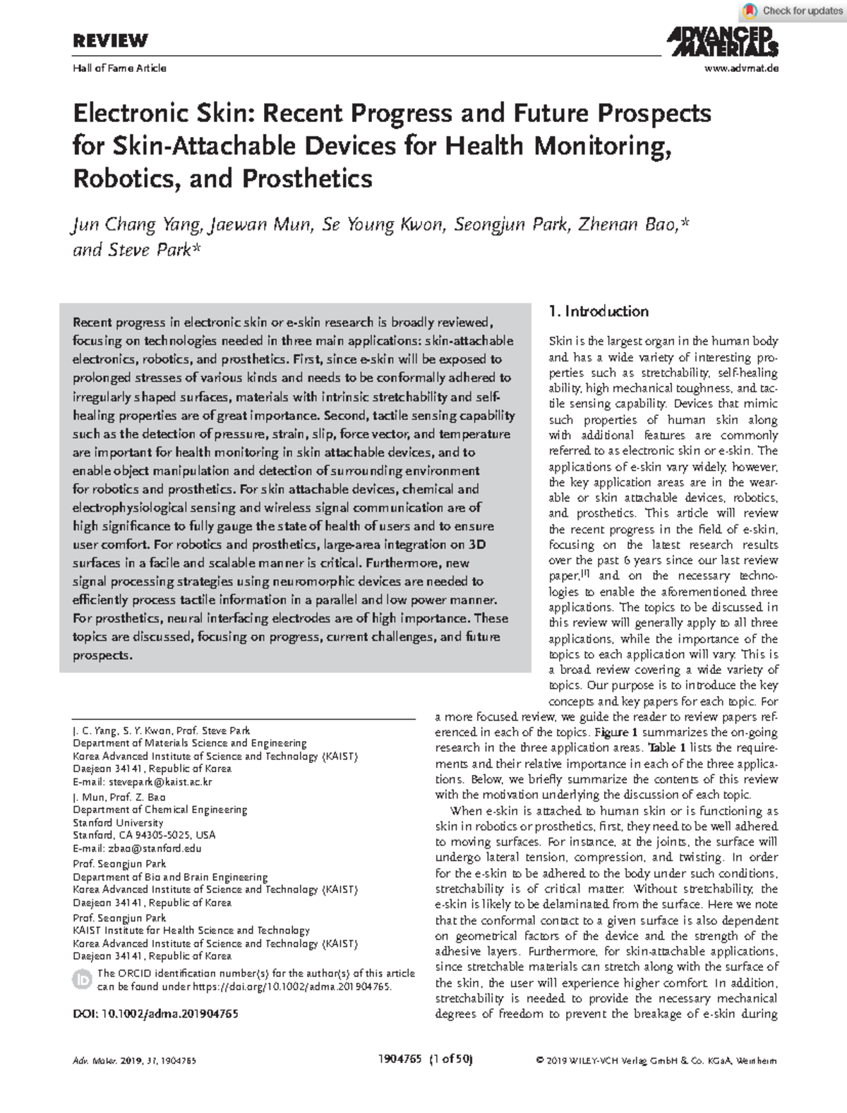 2 - 111 - REVIEW advmat Electronic Skin: Recent Progress and Future ...